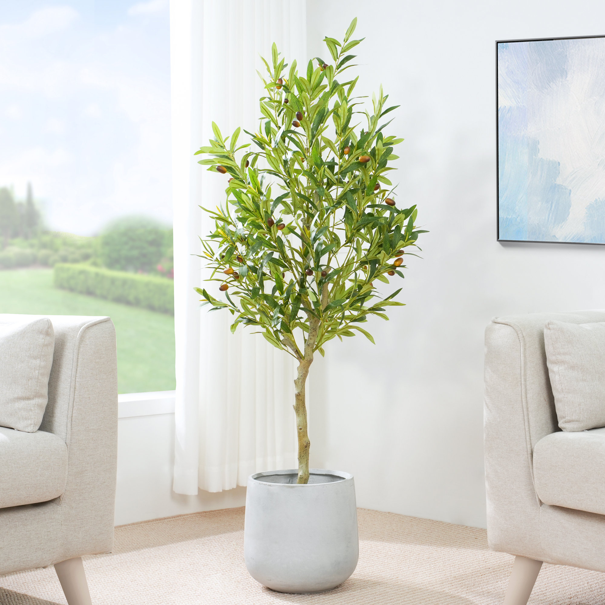 The Seasonal Aisle Andreita Faux Olive Tree in Pot | Wayfair.co.uk