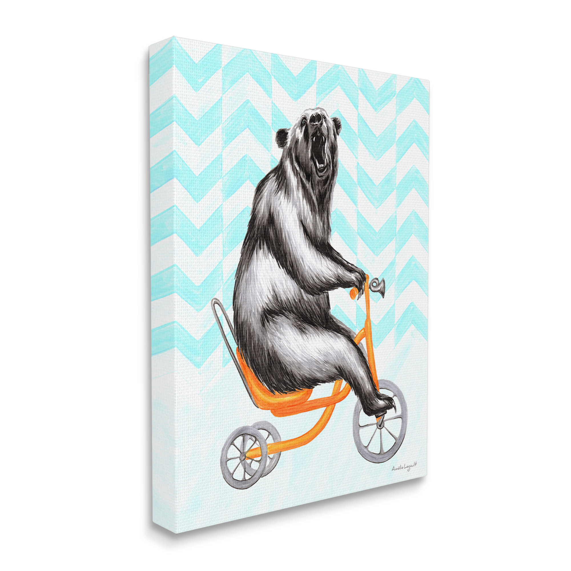 Stupell Industries Roaring Bear Riding Tricycle Whimsical Chevron ...