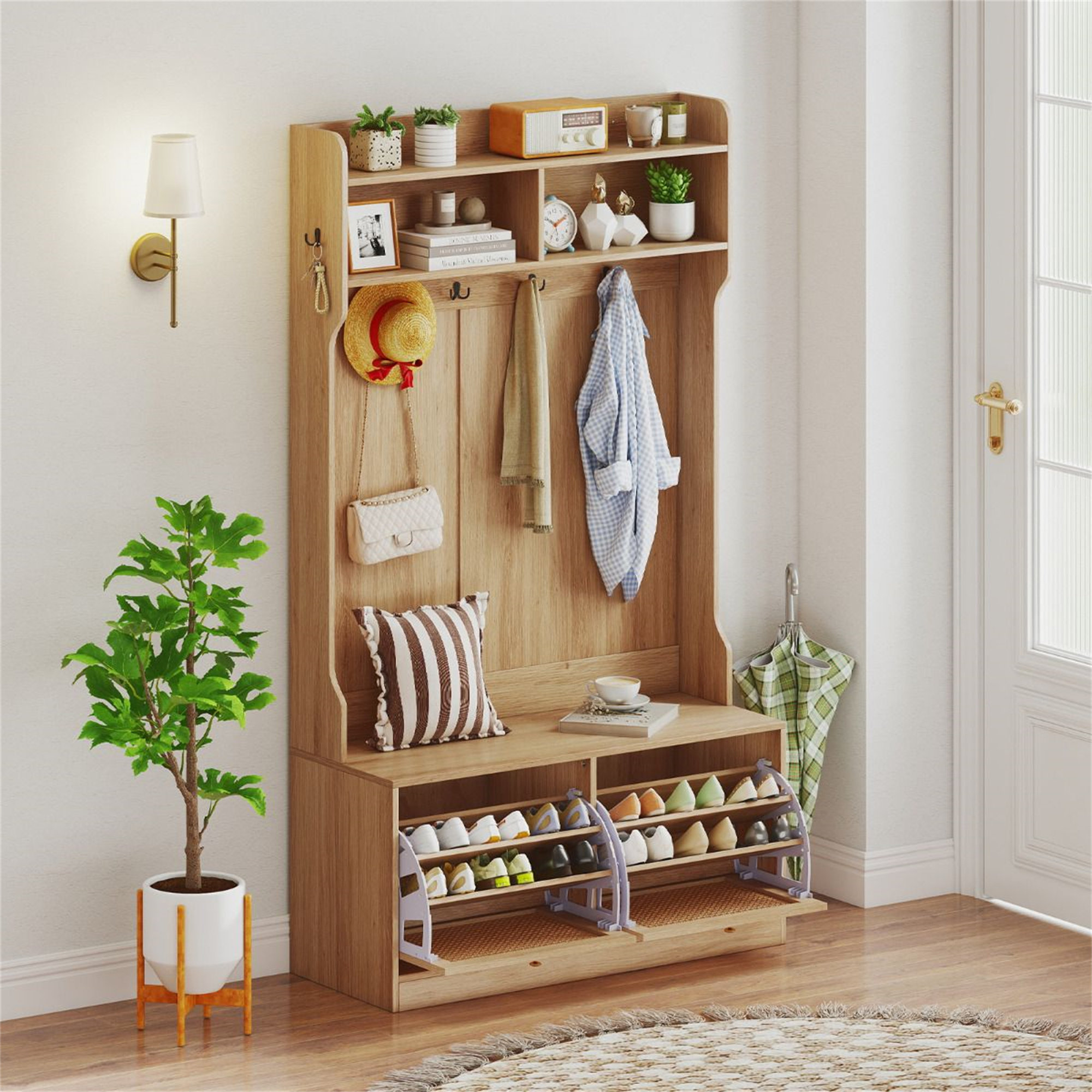 Ophelia & Co. 4-In-1 Hall Tree with Coat Rack and Flip Drawers ...