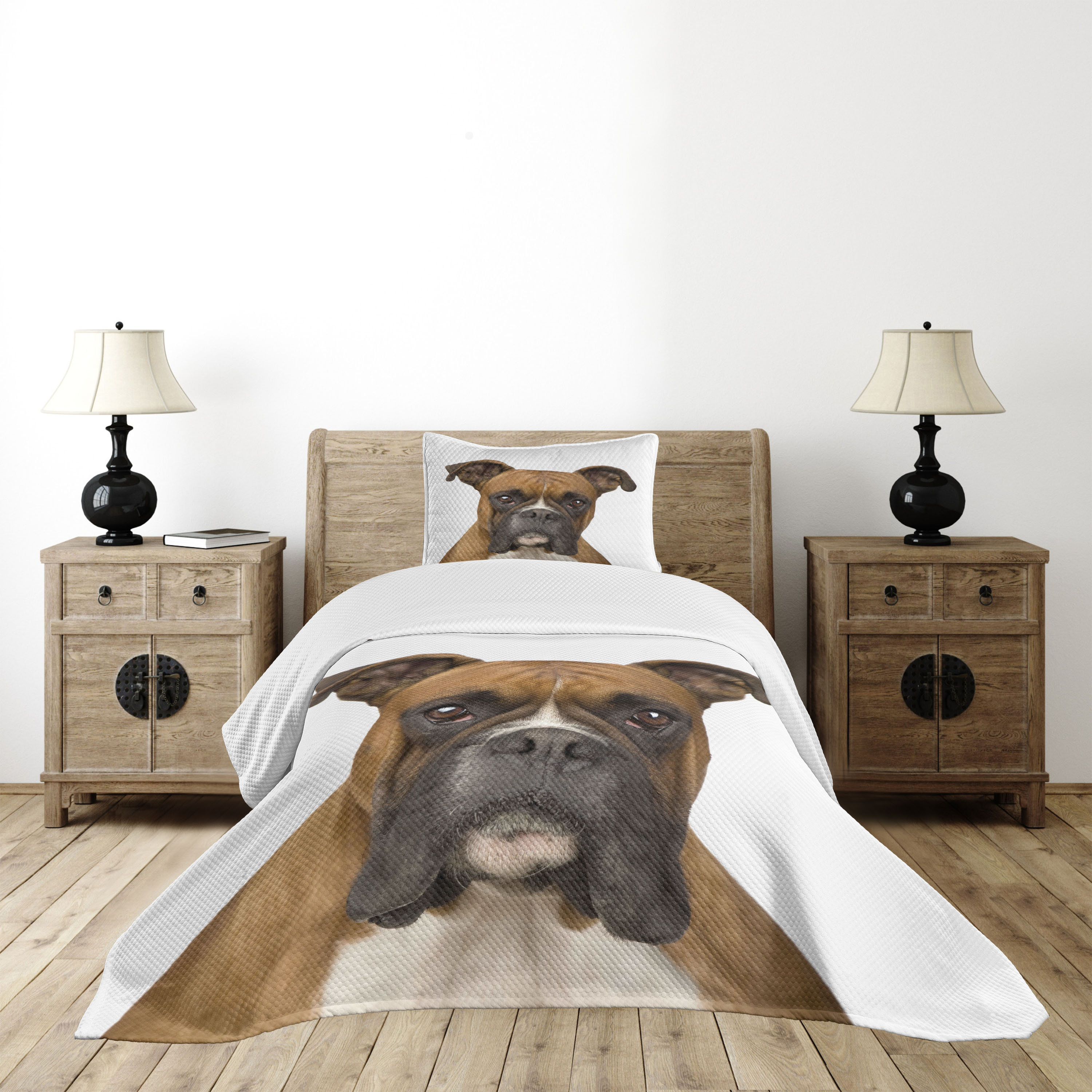 Ambesonne Boxer Dog Bedspread Set Purebred Dog Front View Pale Brown ...