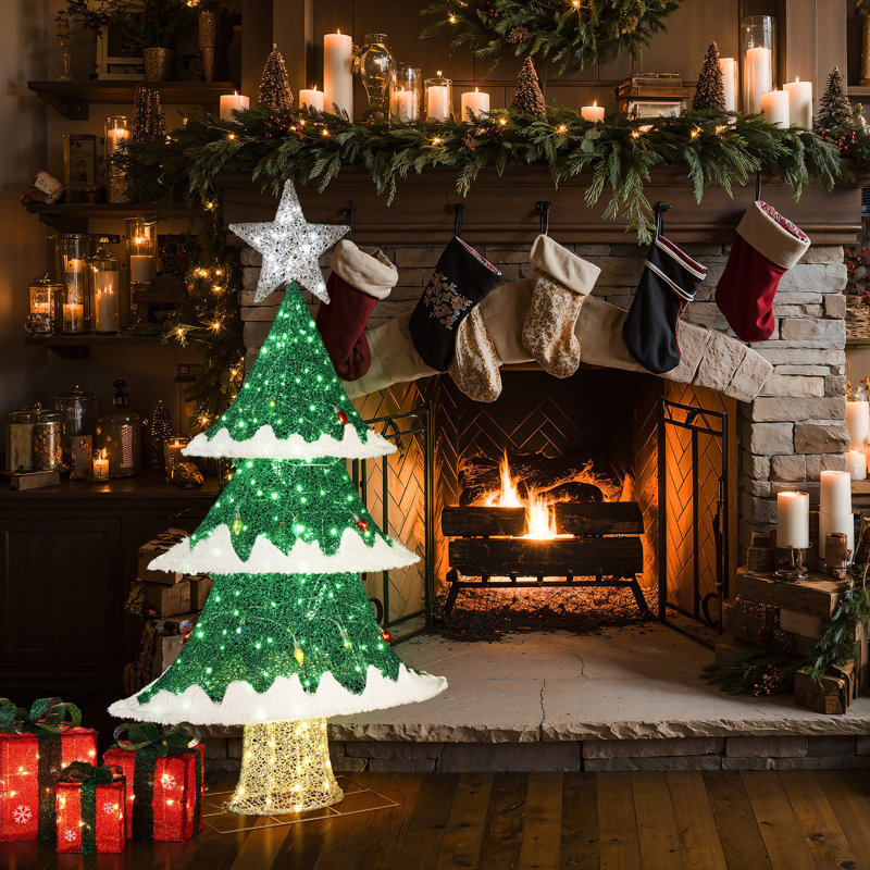 The Holiday Aisle® 5ft Lighted 3D Stereoscopic Green Christmas Tree ...