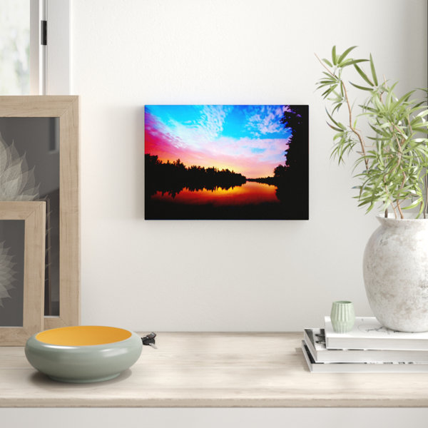 East Urban Home River Sunset Calm Lake - Wrapped Canvas Photograph ...