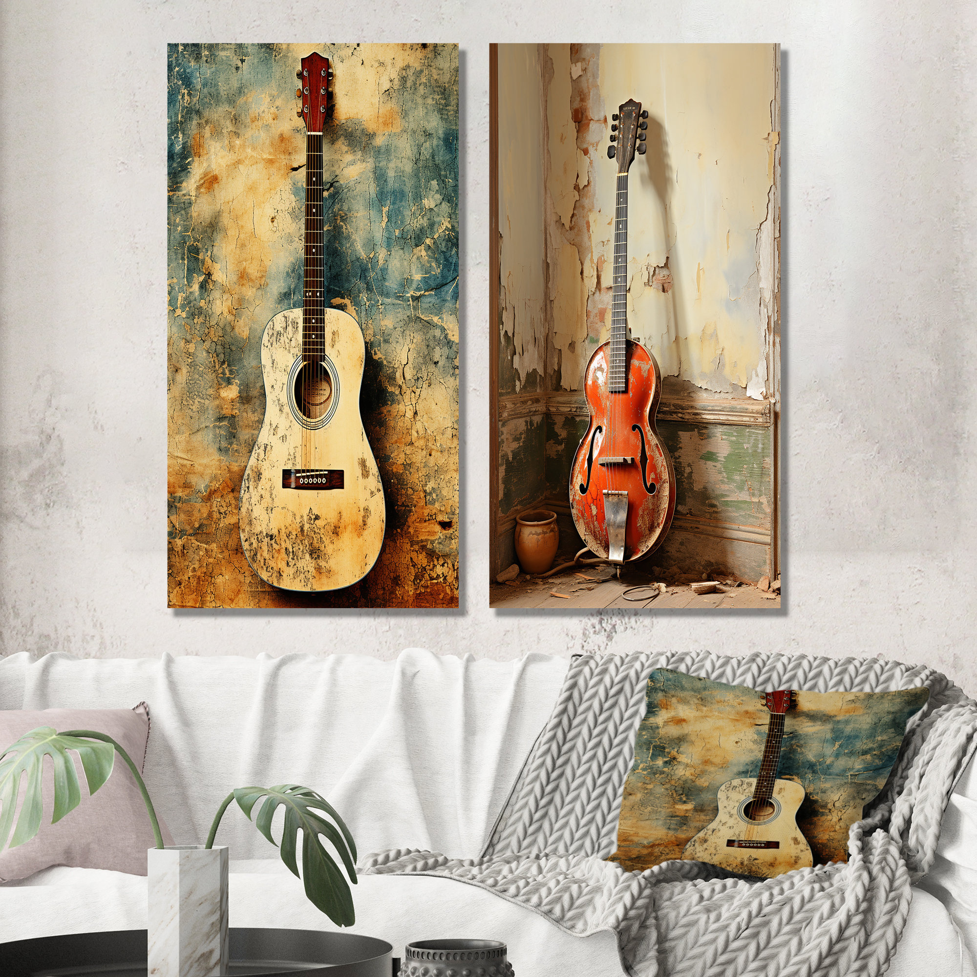 Lark Manor™ Vintage Guitar Melody I - Music Metal Art Print Set Of 2 ...