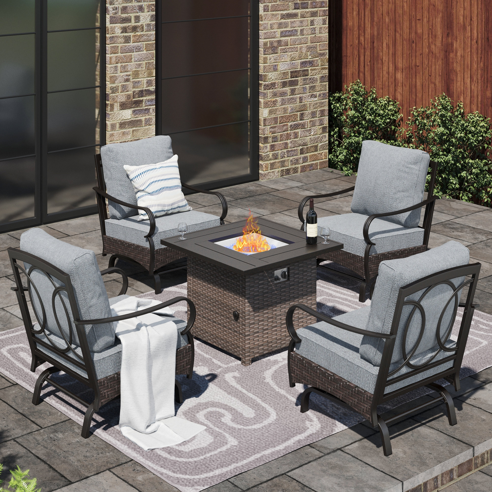 Red Barrel Studio® 4-Person Rocking Sofa Chairs Seating Group with Fire ...