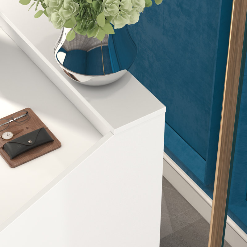 Ebern Designs Modern White Reception Desk With Raised Countertop ...