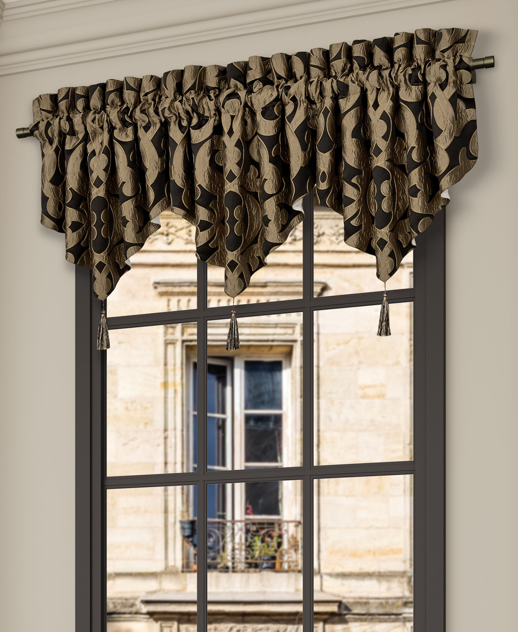 J. Queen New York LA BOHEME - ONYX WINDOW ASCOT VALANCE | Perigold