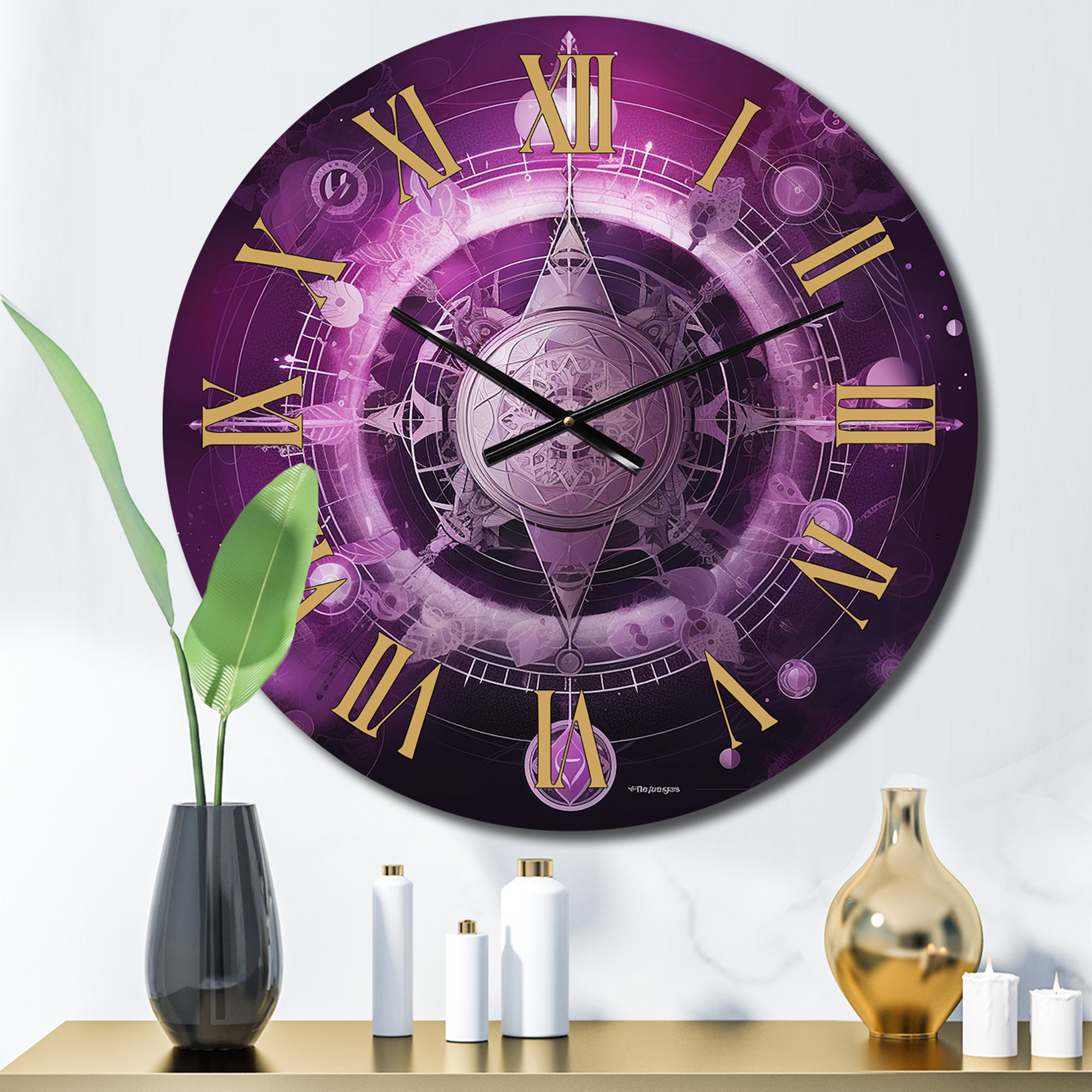 Design Art Mystical Fuchia Sacred Chakra Portal I Metal Wall Clock ...