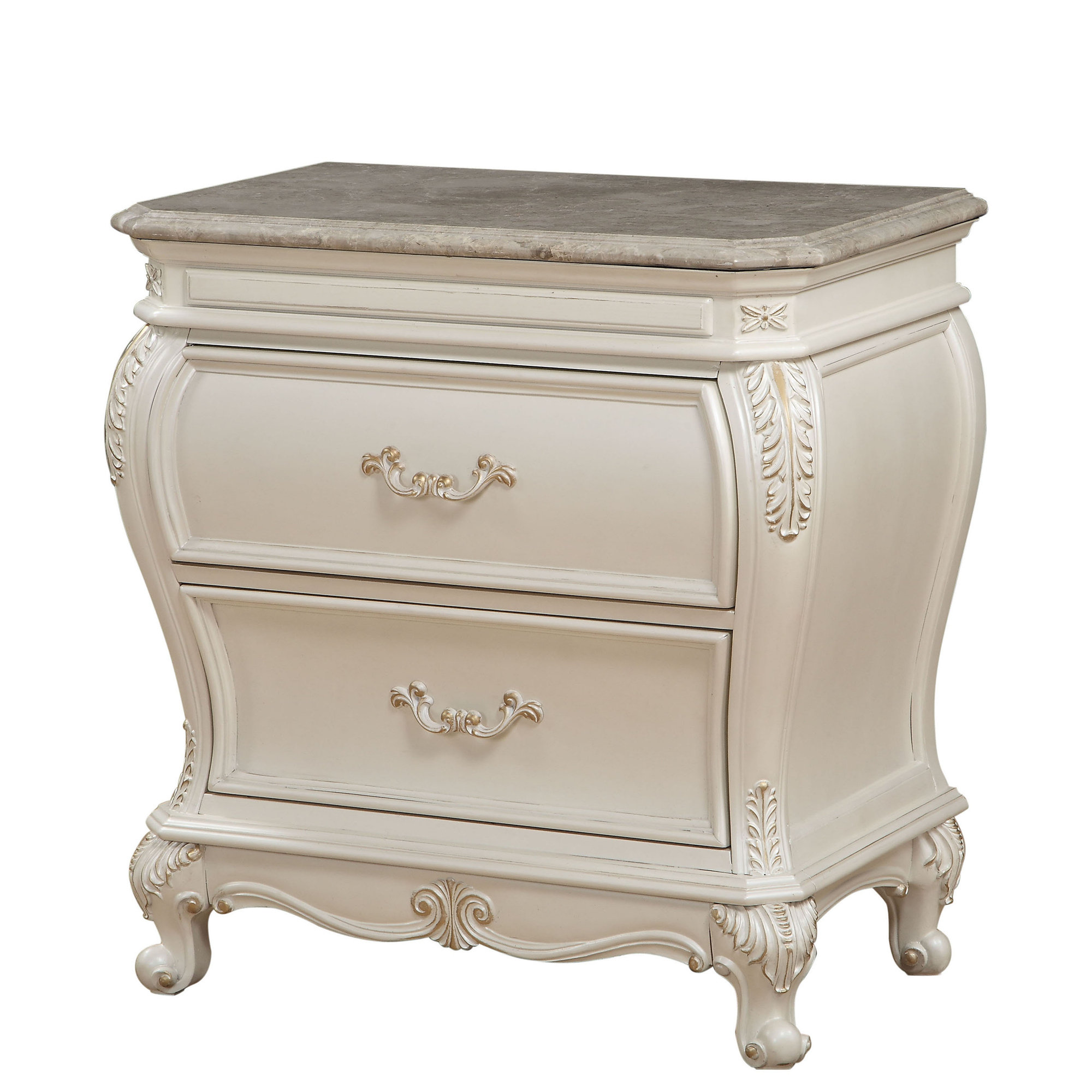 Everly Quinn Chantelle Pearl White Finish Nightstand W/Granite Top ...