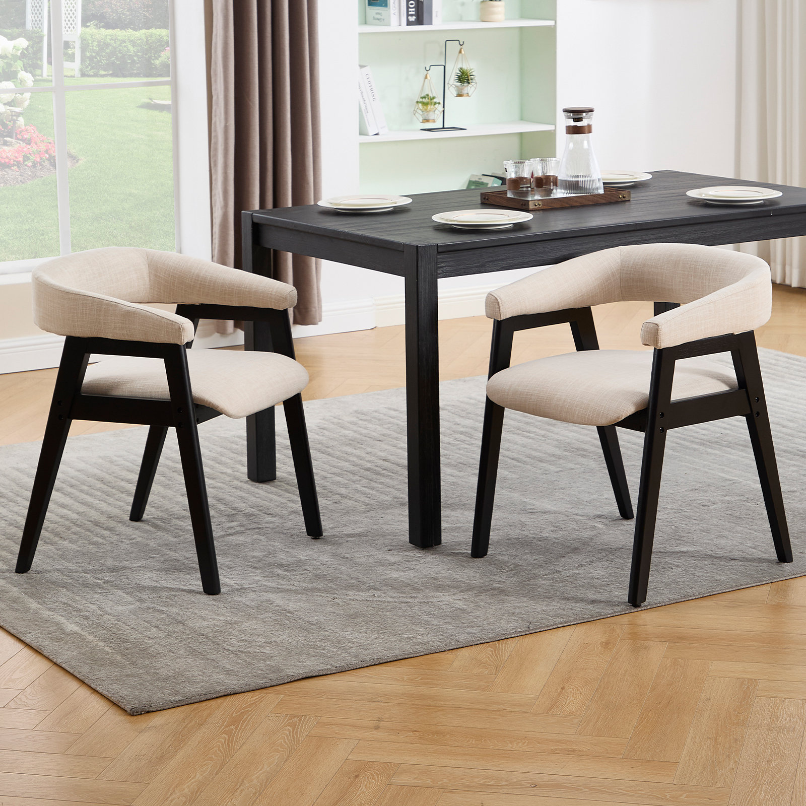 George Oliver Mid-Century Modern Dining Chairs, Linen Upholstered ...