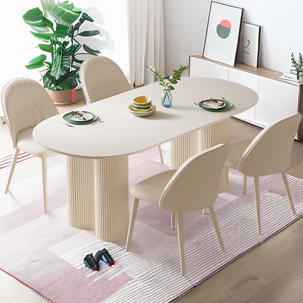 Corrigan Studio® 4 - Person White Sintered Stone Tabletop Oval Dining ...