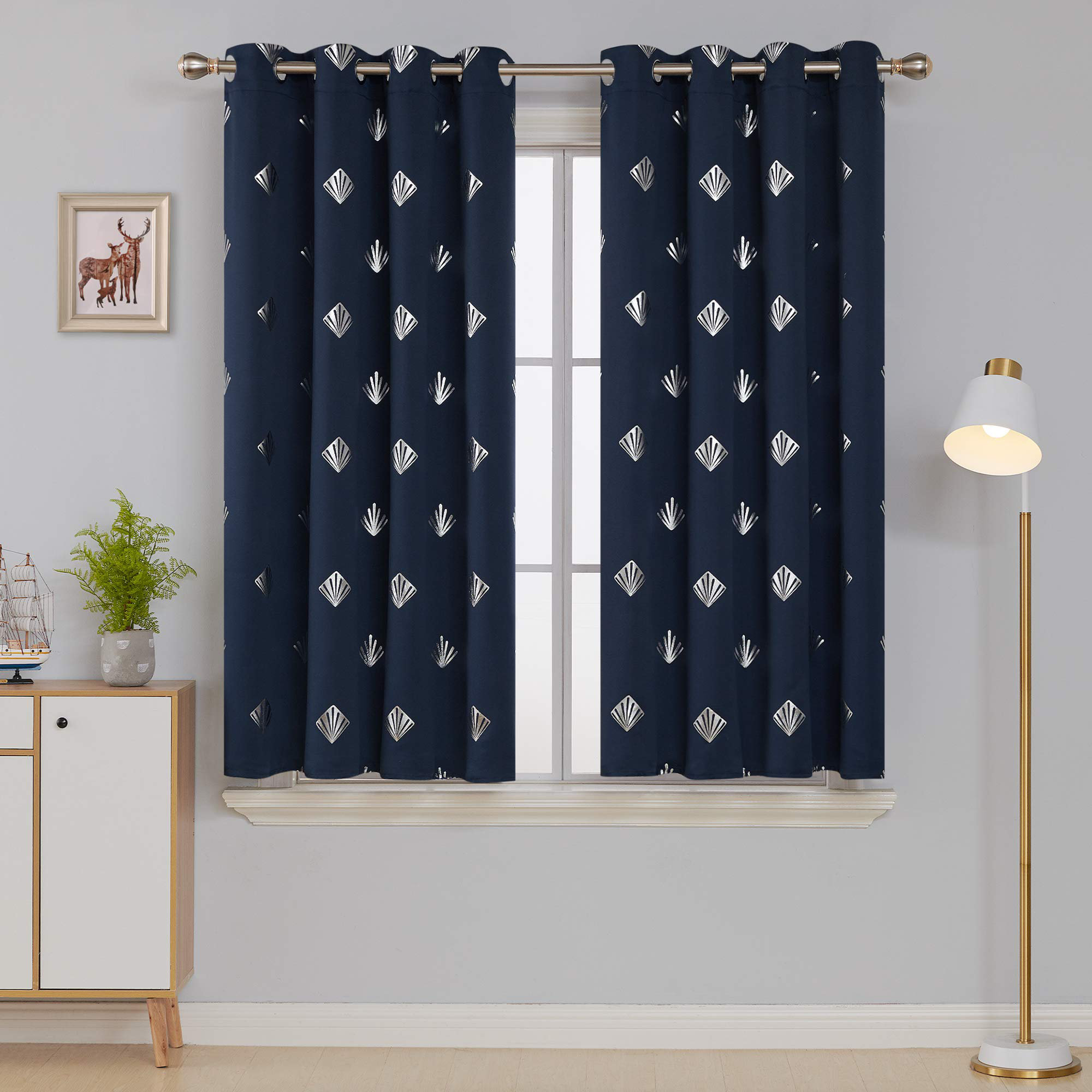Deconovo Blackout Foil Printed Shiny Diamond Pattern Curtains (Set of 2 ...