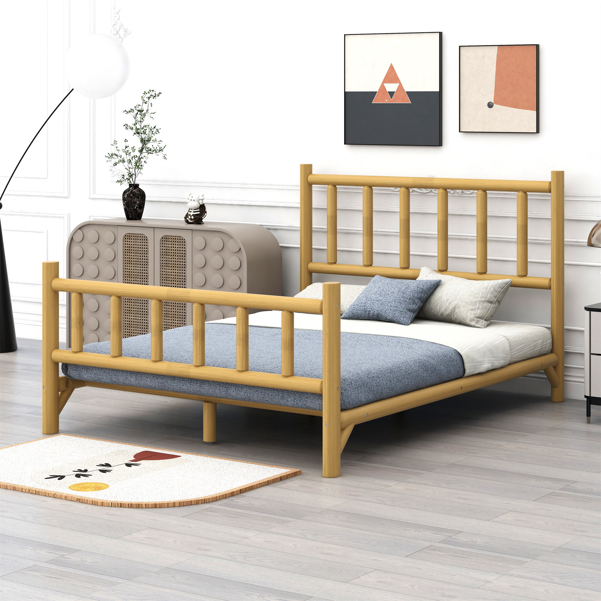 Latitude Run® Farmhouse Log Bed Frame Rustic Style Pure Cylinder ...