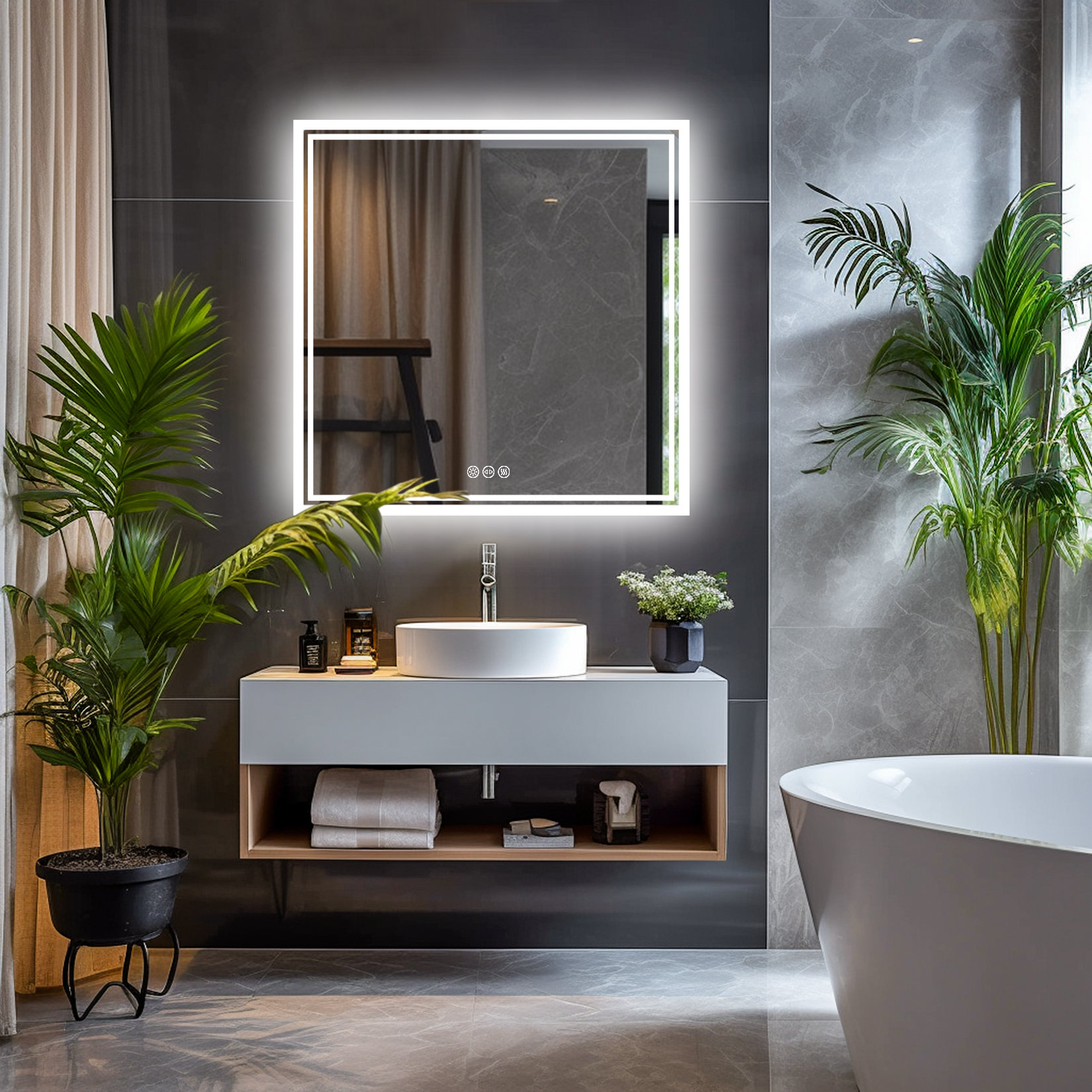 Wrought Studio™ Keondria Square LED Wall Mirror | Wayfair