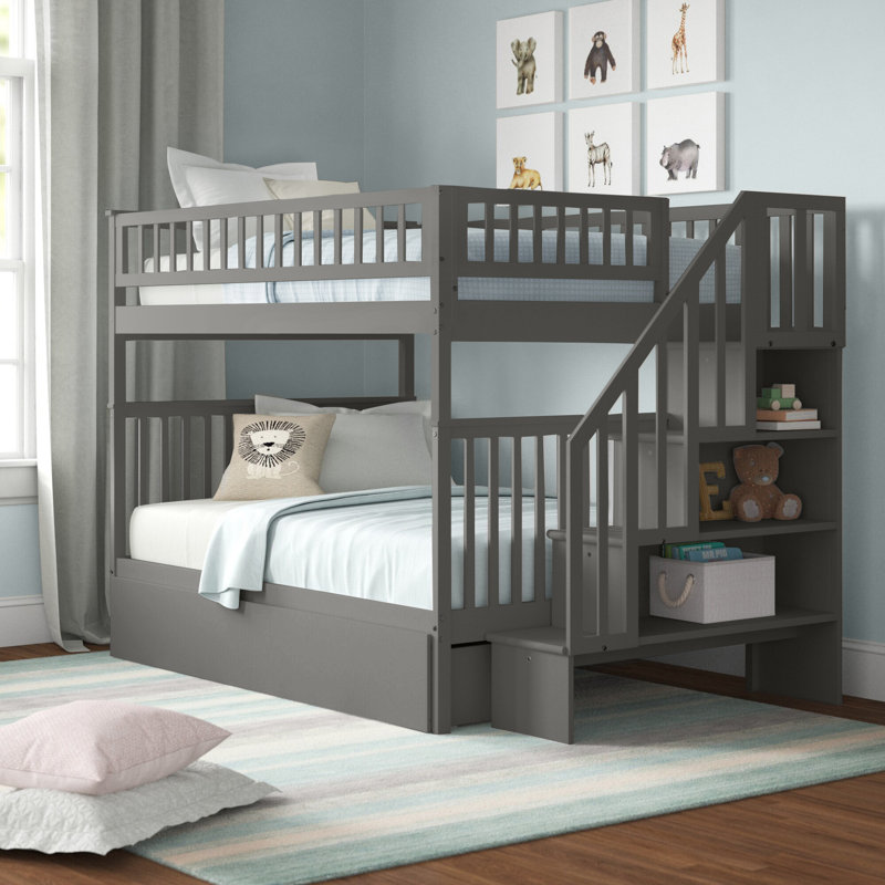 Harriet Bee Ilariana Heavy Duty Wood Staircase Bunk Bed with Under Bed ...