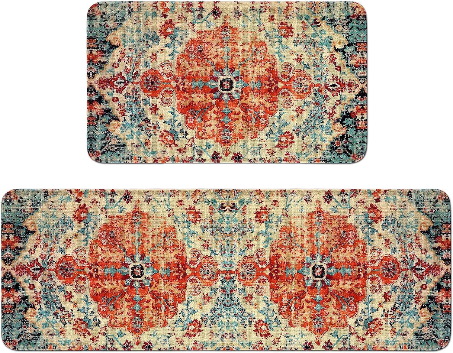 Bungalow Rose Boho Style Kitchen Mats Set of 2 Pc Bohemian Floral ...