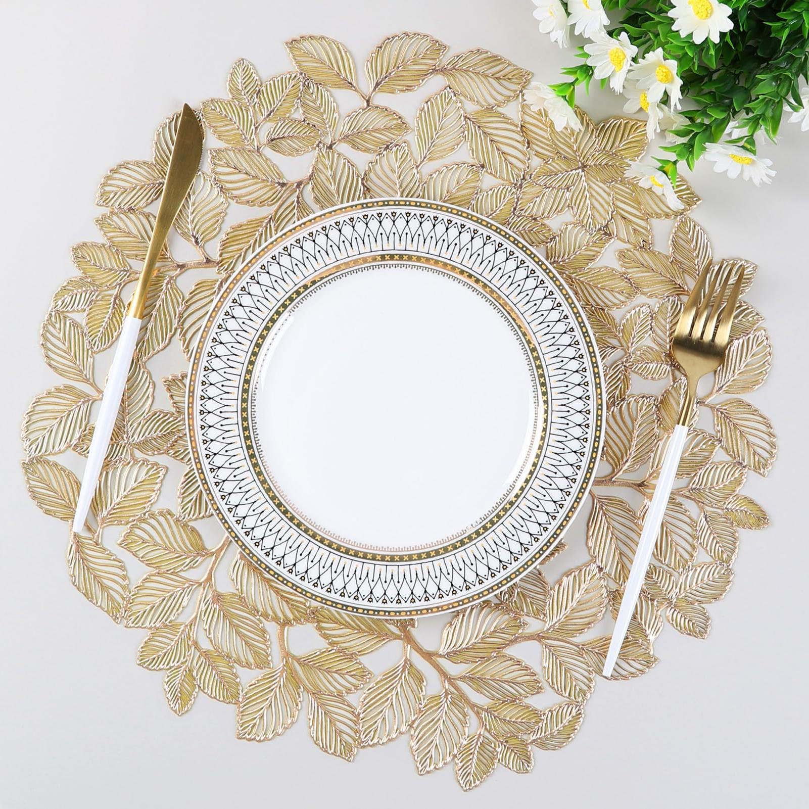 UZOPAL Set of 6 Gold Leaf Metallic Placemats | Wayfair
