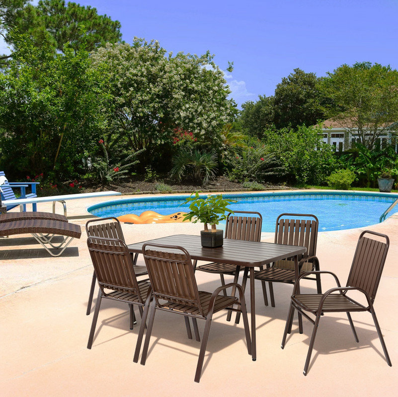 Corrigan Studio® 7 Pieces Patio Dining Set, Plastic chair and steel ...