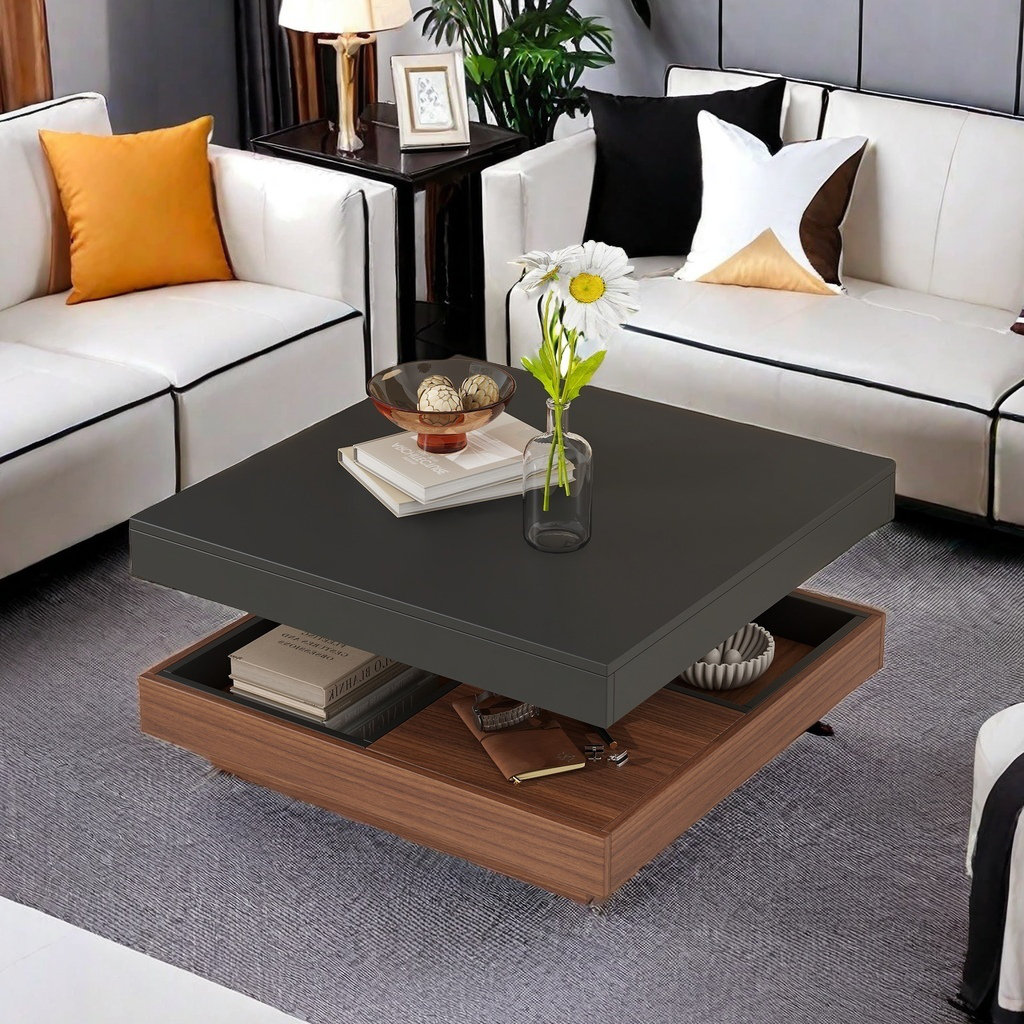 Ebern Designs Modern Square 360°Rotating Coffee Table With Three ...