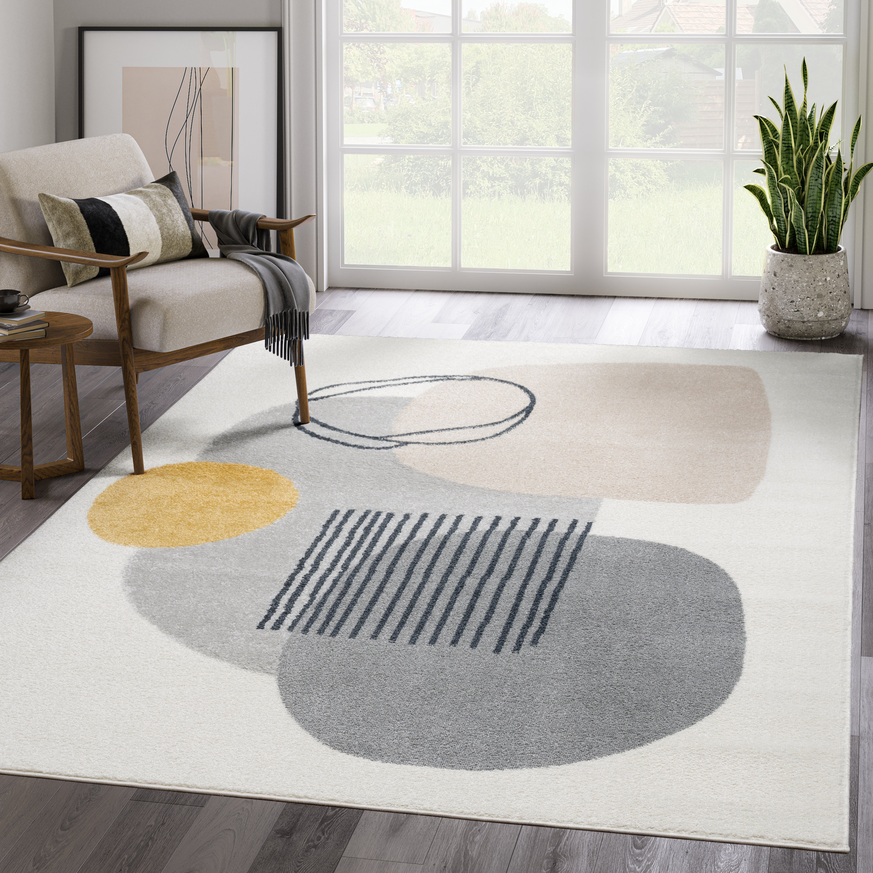 Corrigan Studio® Jarrel Rugs DECO DEC130A Cream Minimalist Geometric ...