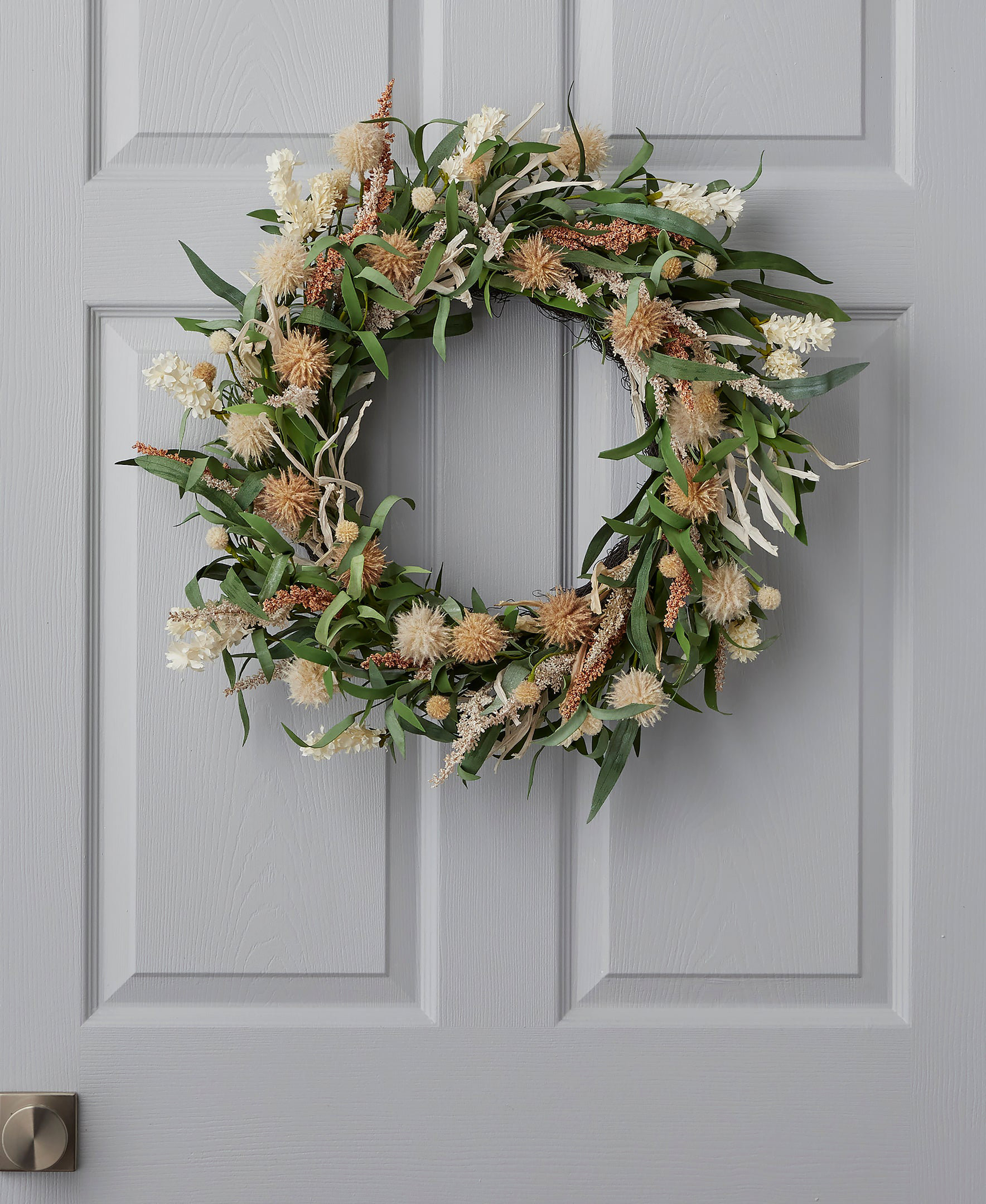 Primrue 24" Faux Globe Thistle Medley Front Door Summer Wreath ...