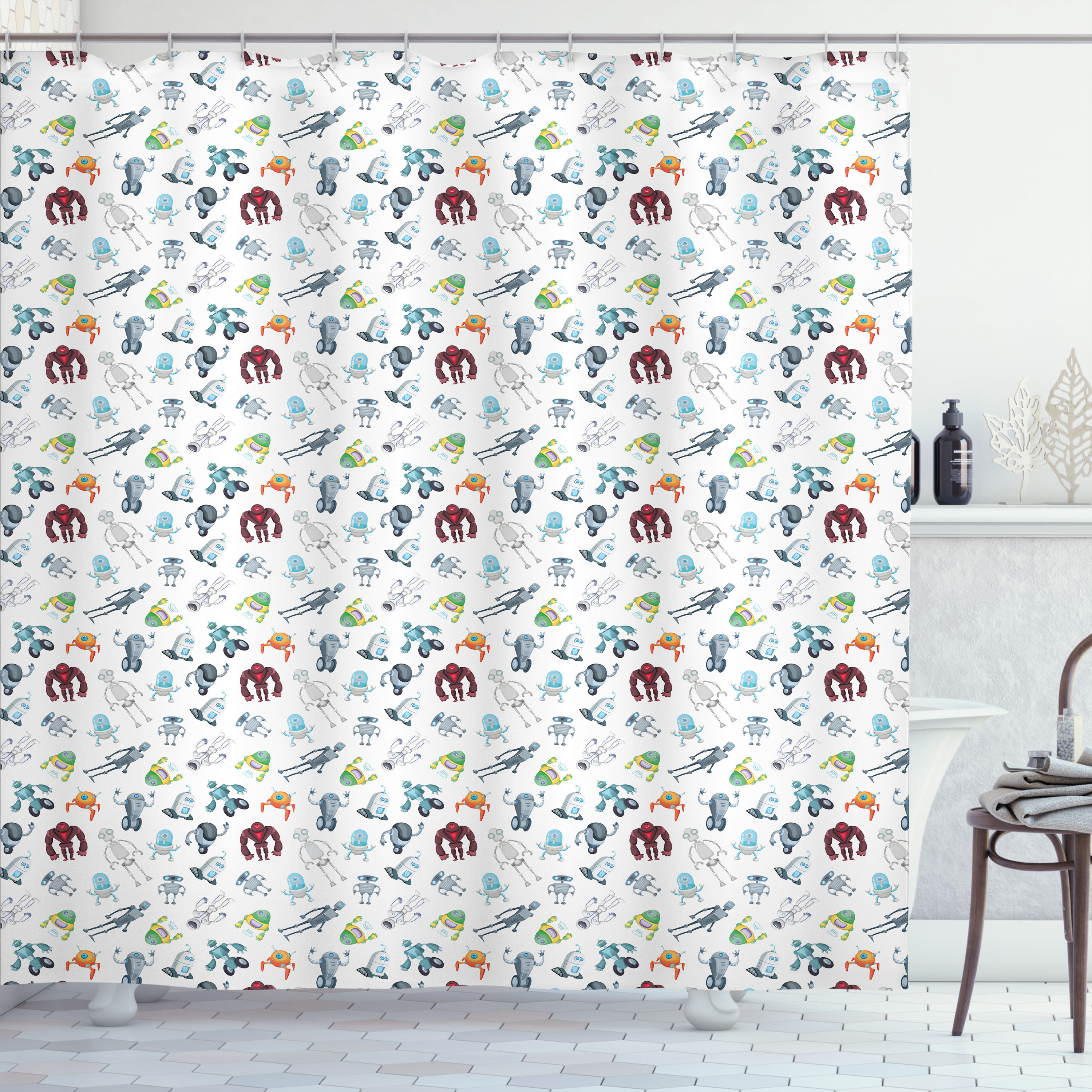 East Urban Home Alien Shower Curtain Mechanical Robots Futuristic | Wayfair