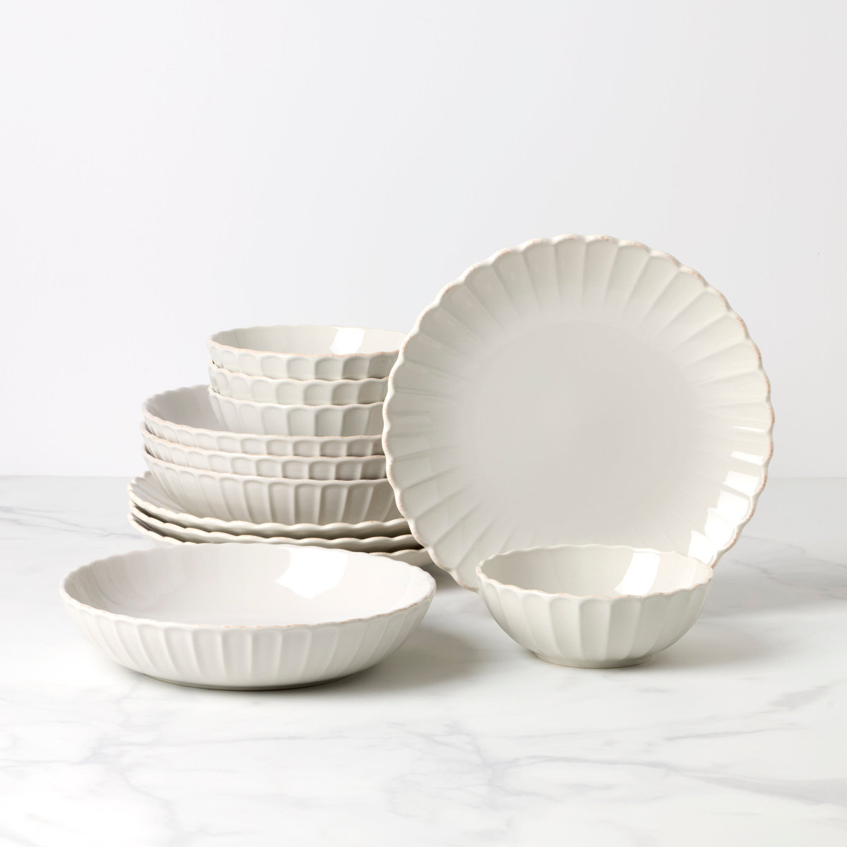 Lenox French Perle Scallop White 12-Piece Dinnerware Set & Reviews ...