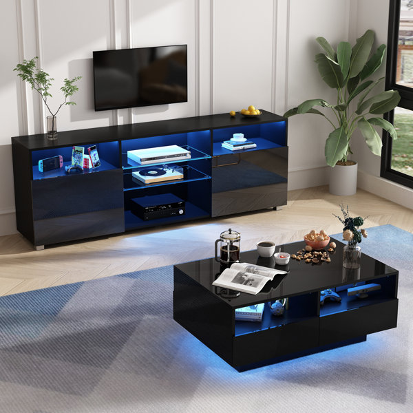 Orren Ellis LED TV Stand, Modern TV Stand With LED Lights And High ...