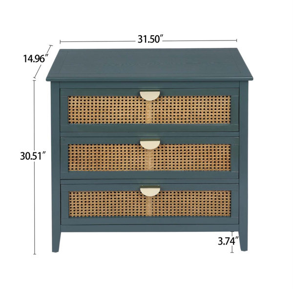 George Oliver 3-Drawer Rattan Cabinet with Solid Wood Veneer, Perfect ...