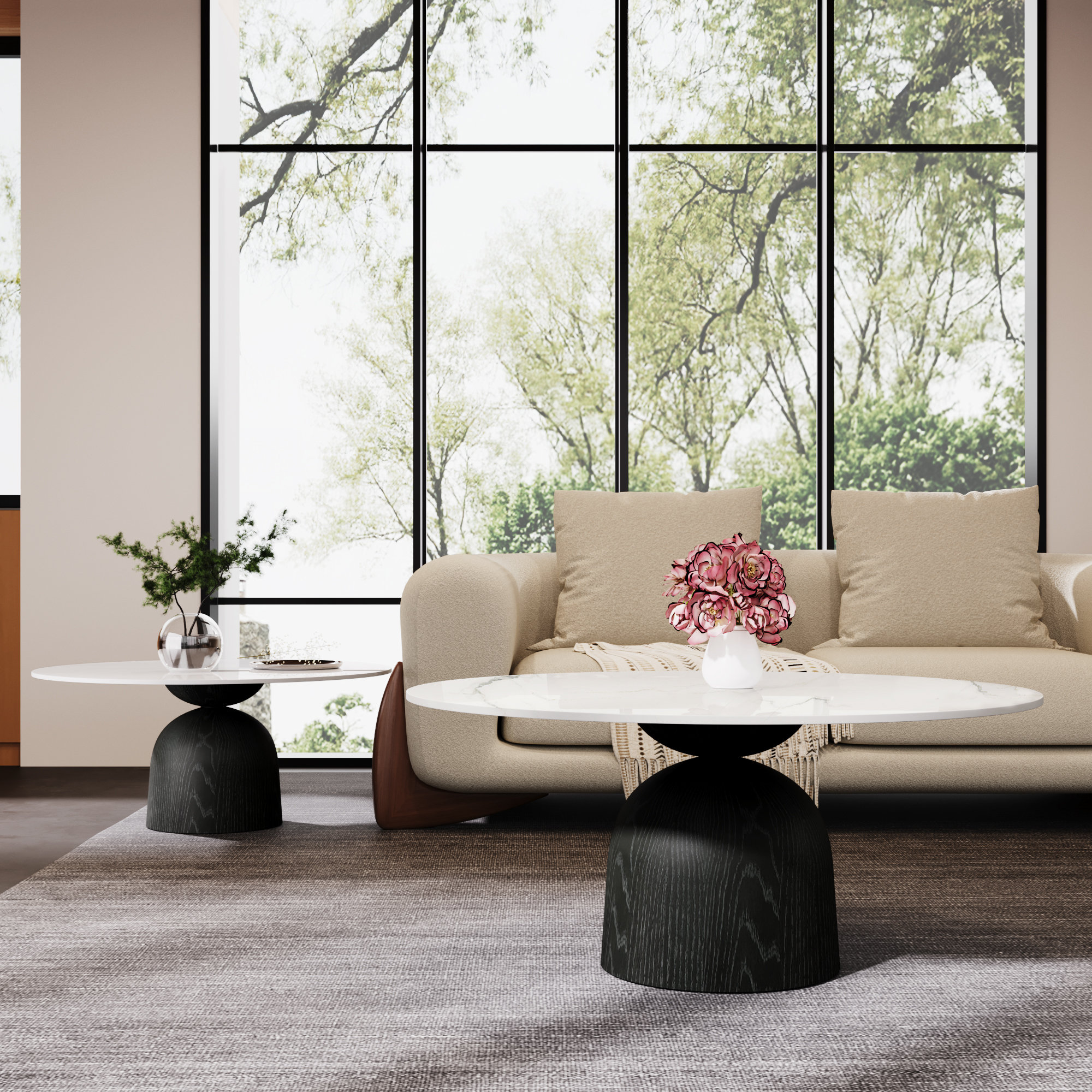 xwdhouse Wood & Faux Marble Round Coffee Tables Set Of 2 Cocktail ...