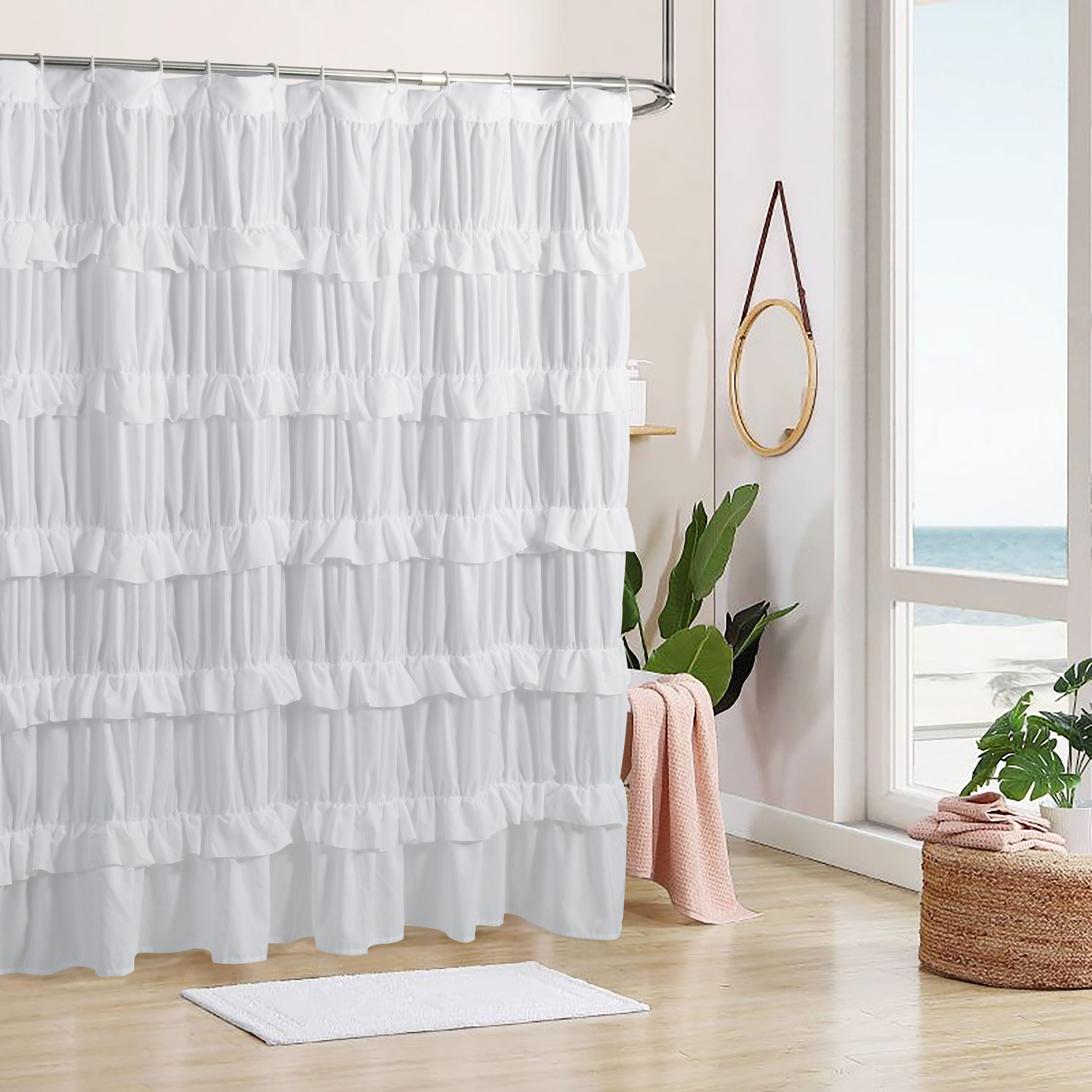 Gracie Oaks Farmhouse Ruffle Shower Curtain, Elegant Handmade Ruched ...