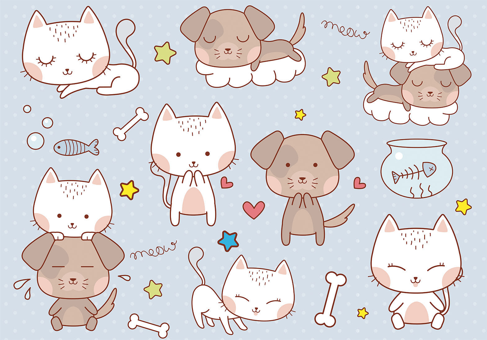 Zoomie Kids Kids Wallpaper Wall Mural - Cartoon Cats And Dogs - Wayfair ...