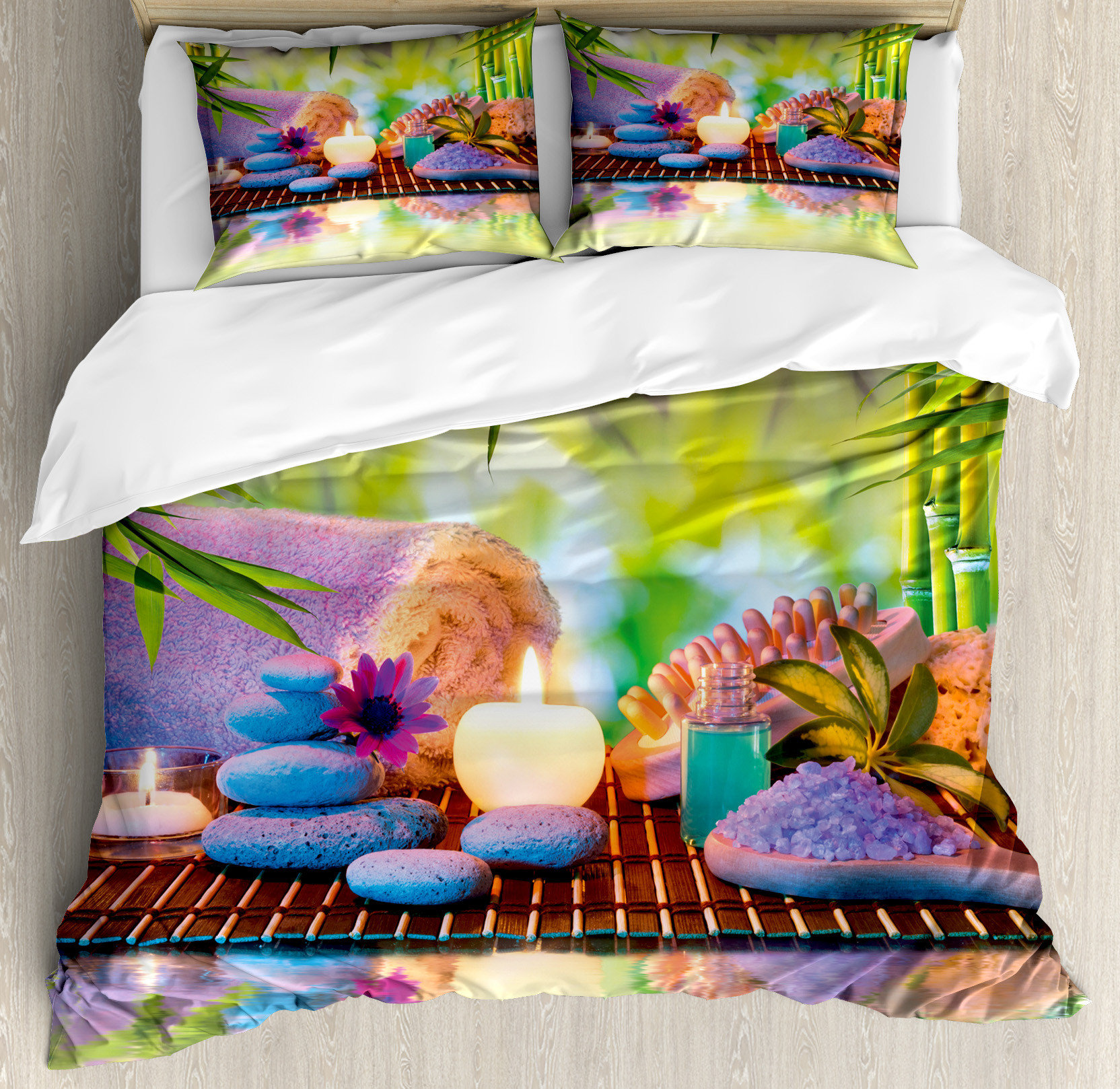 Ambesonne Spa Themed Duvet Cover Set, Calm Aura Stones Print, Calking ...