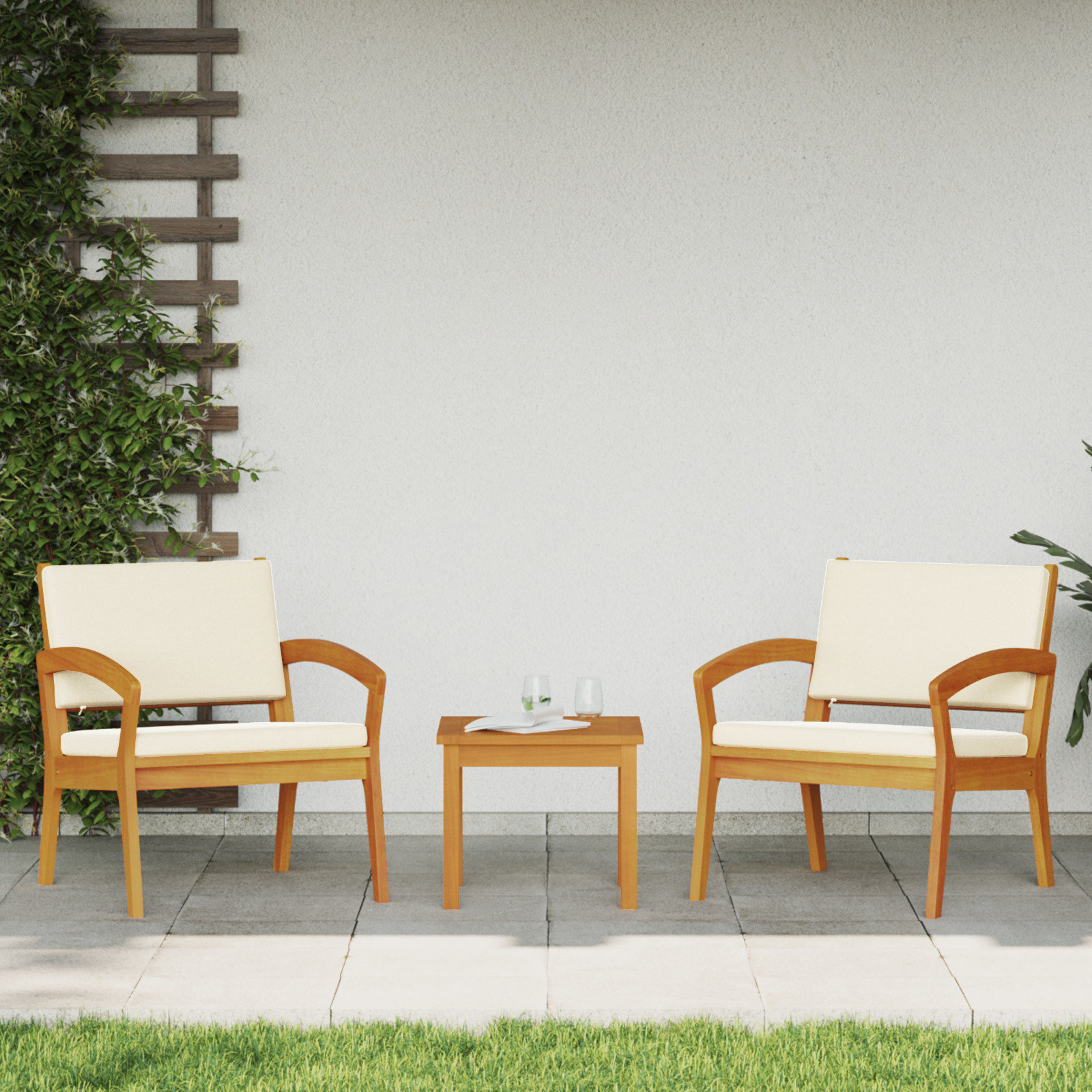 Lark Manor Cream White Acacia Wood, Cream White Fabric Medium Durable ...
