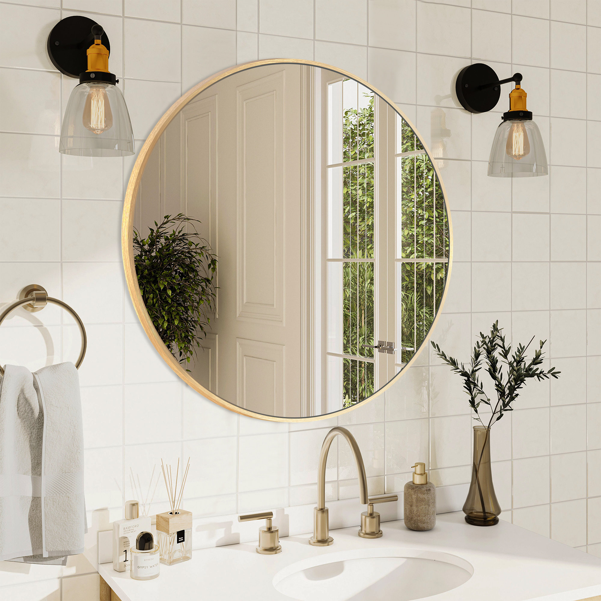 Ebern Designs Malakhi Modern Bathroom Wall Mounted Round Vanity Mirror ...