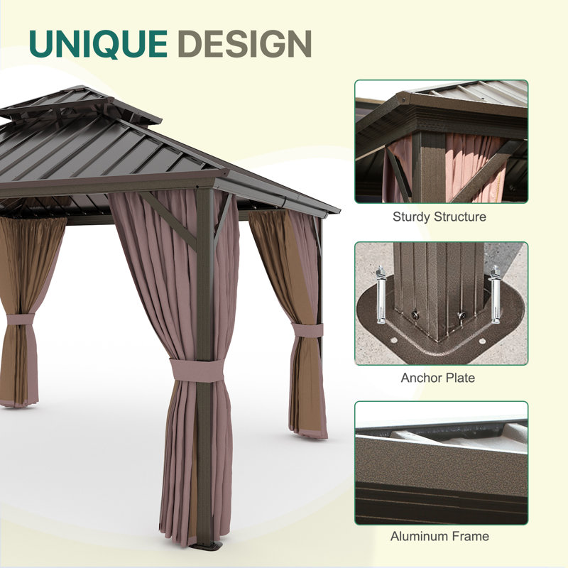 INTER HUT 12 Ft. W x 12 Ft. D Steel Patio Gazebo | Wayfair