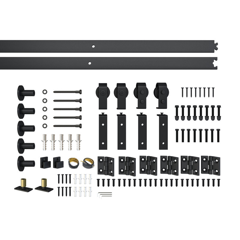 JUBEST Matte Black Steel Bi-folding Standard Double Door Barn Door ...