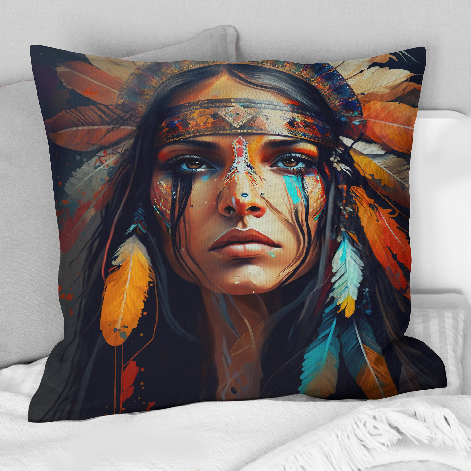 Design Art Colorful Native American Woman VII - Woman Boho Printed ...
