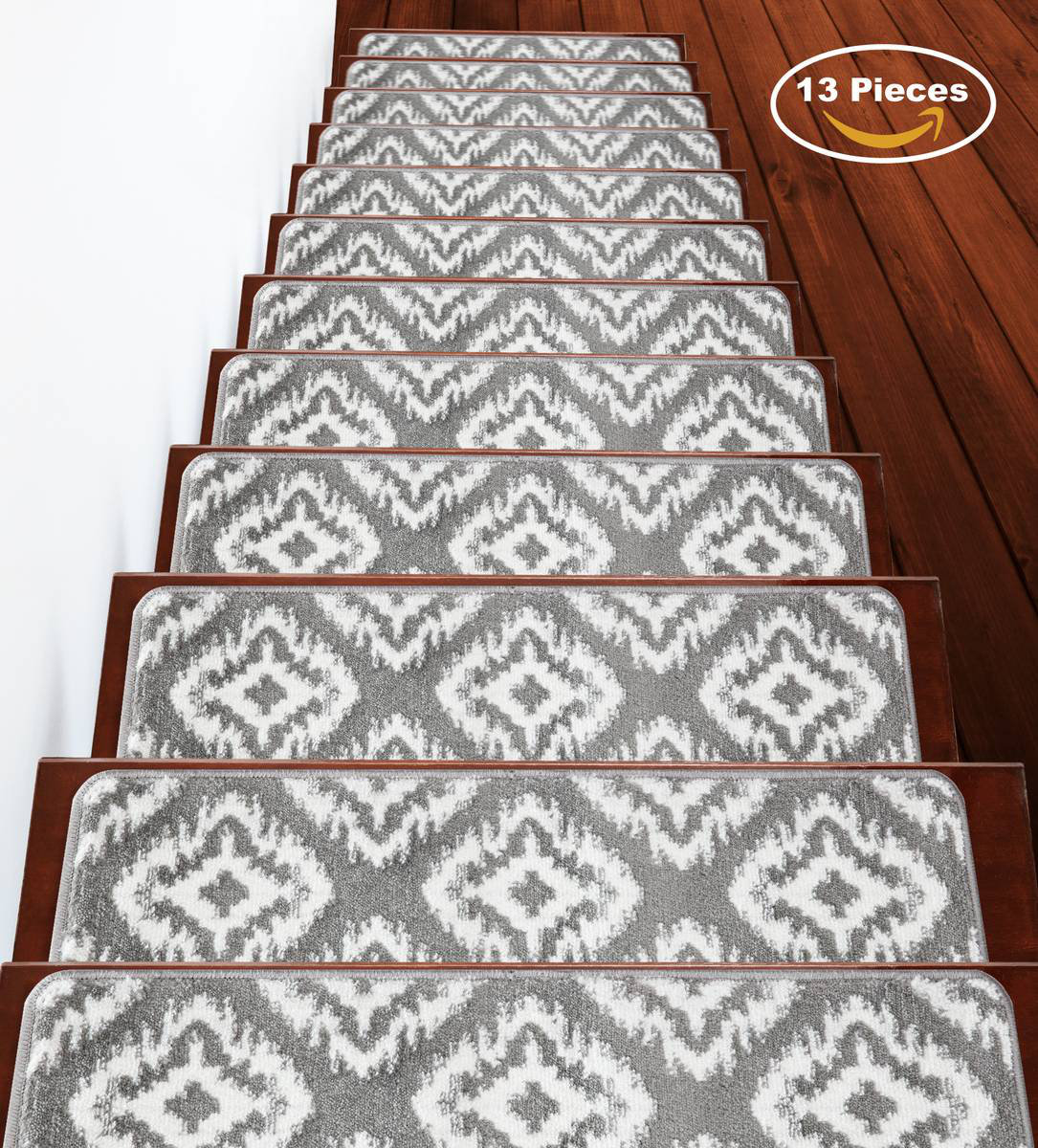 Union Rustic Stair Treads 9x28in Gray/White Non Slip Stair Rugs | Wayfair