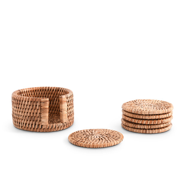 Vagabond House Round 6 Piece Coaster Set With Holder | Wayfair