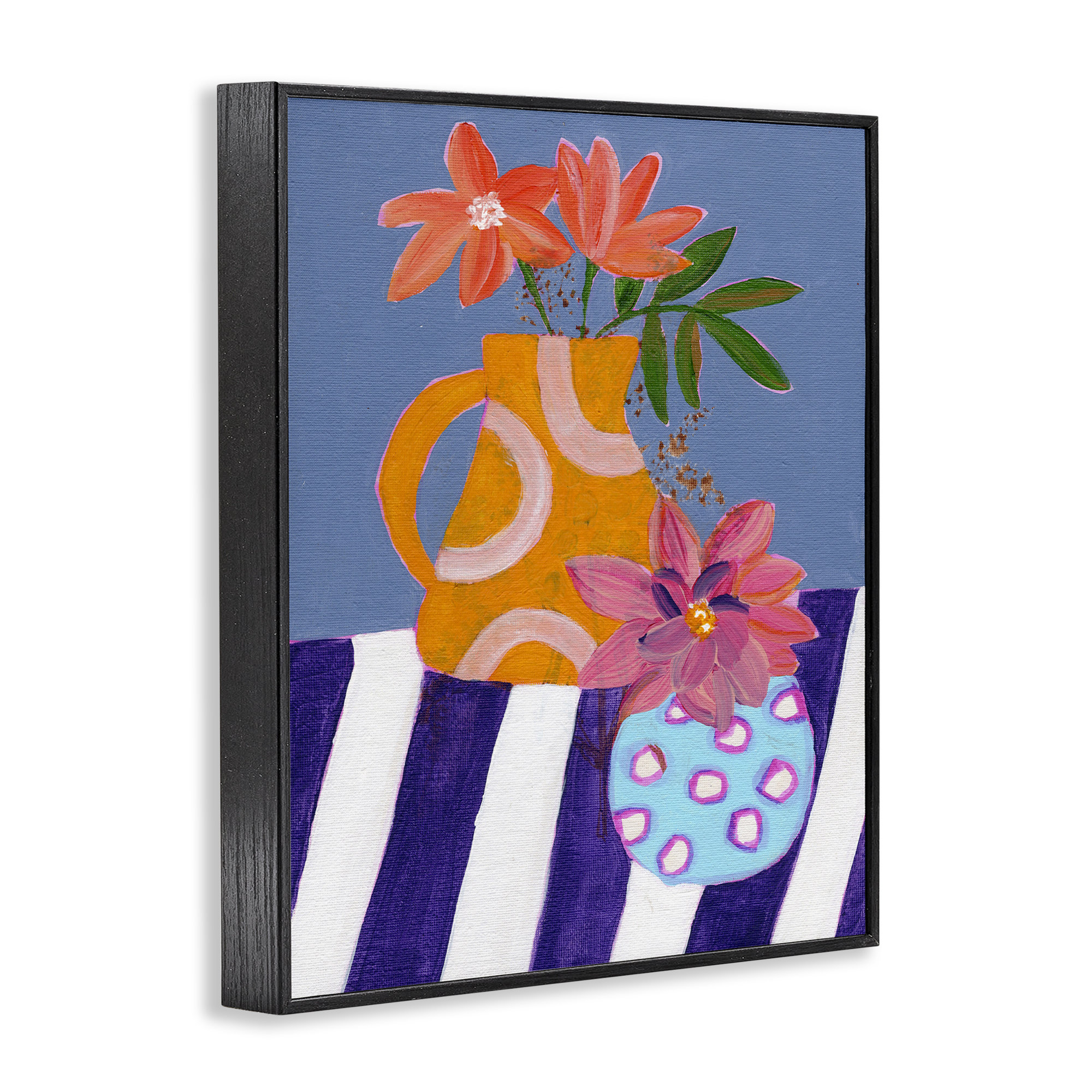 Ebern Designs Blue Whimsy Farm Vase Framed Giclee Art by Nikita ...
