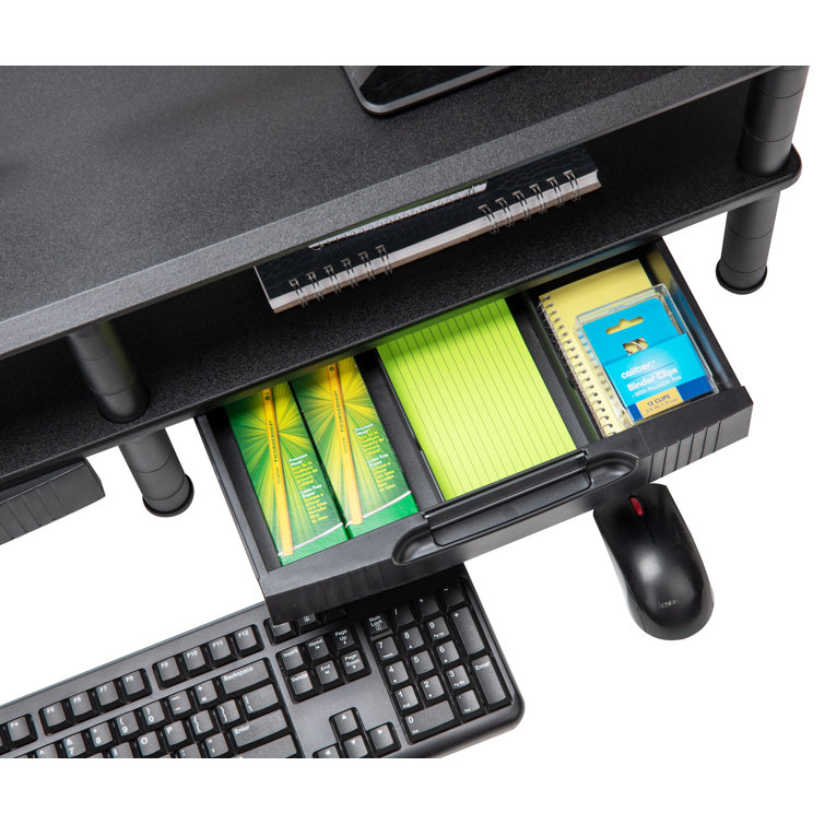 Inbox Zero Lucidio Dual Monitor Risers With Drawers, Extended 2-Tier ...