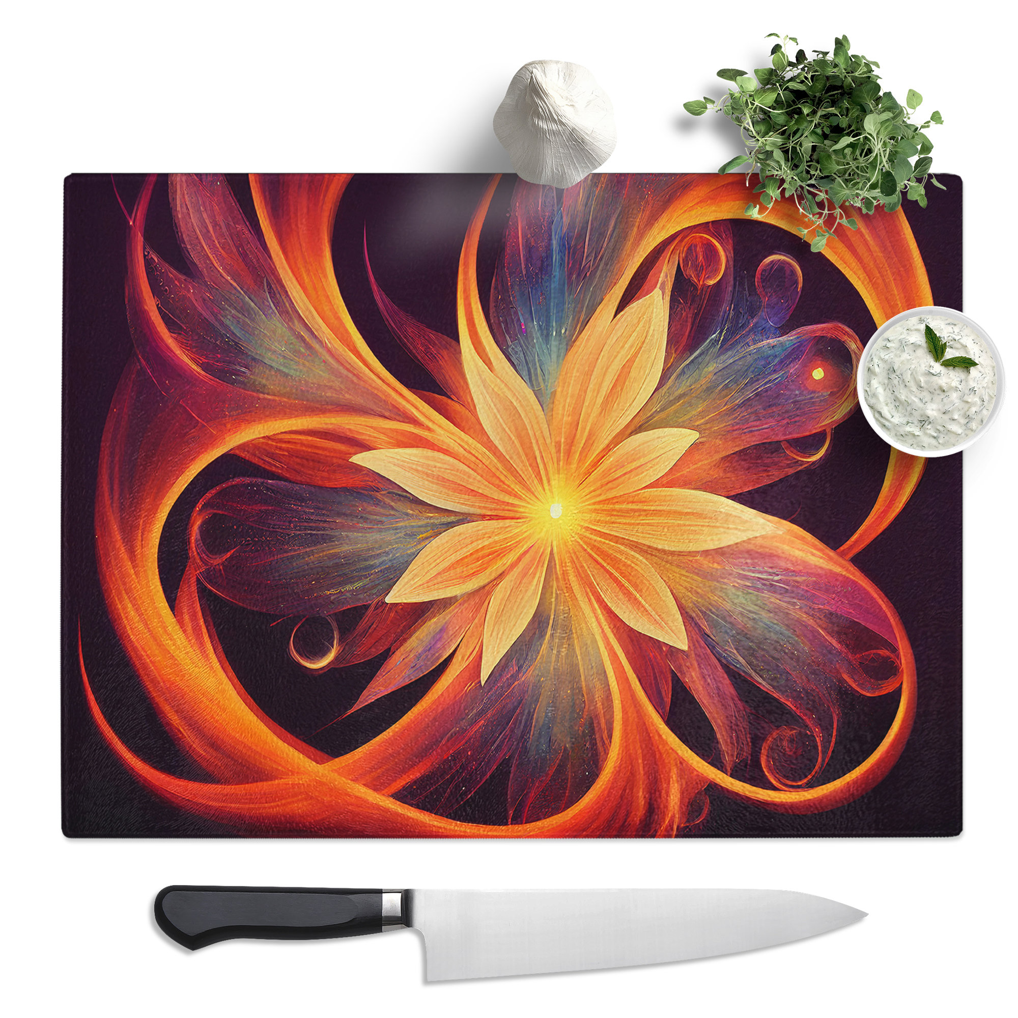 Metro Lane Flaming Flower Abstract Glass Chopping Board | Wayfair.co.uk