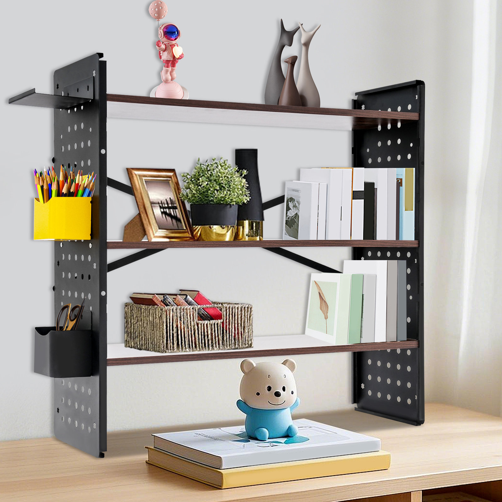 Latitude Run® 3-Tier Desktop Bookshelf Desk Organizer Bookshelf Storage ...