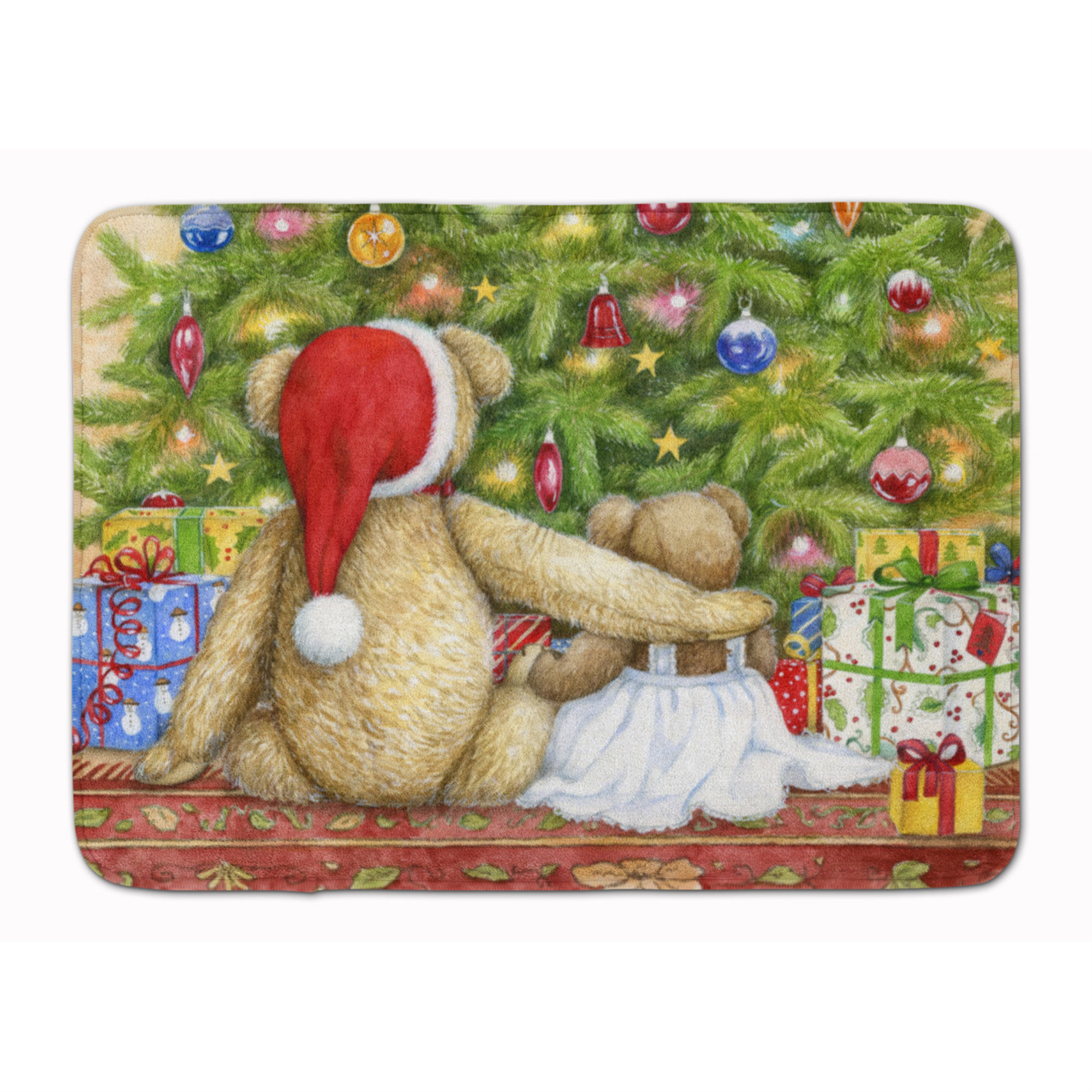 The Holiday Aisle® Christmas Teddy Bears with Tree Rectangle Microfiber ...