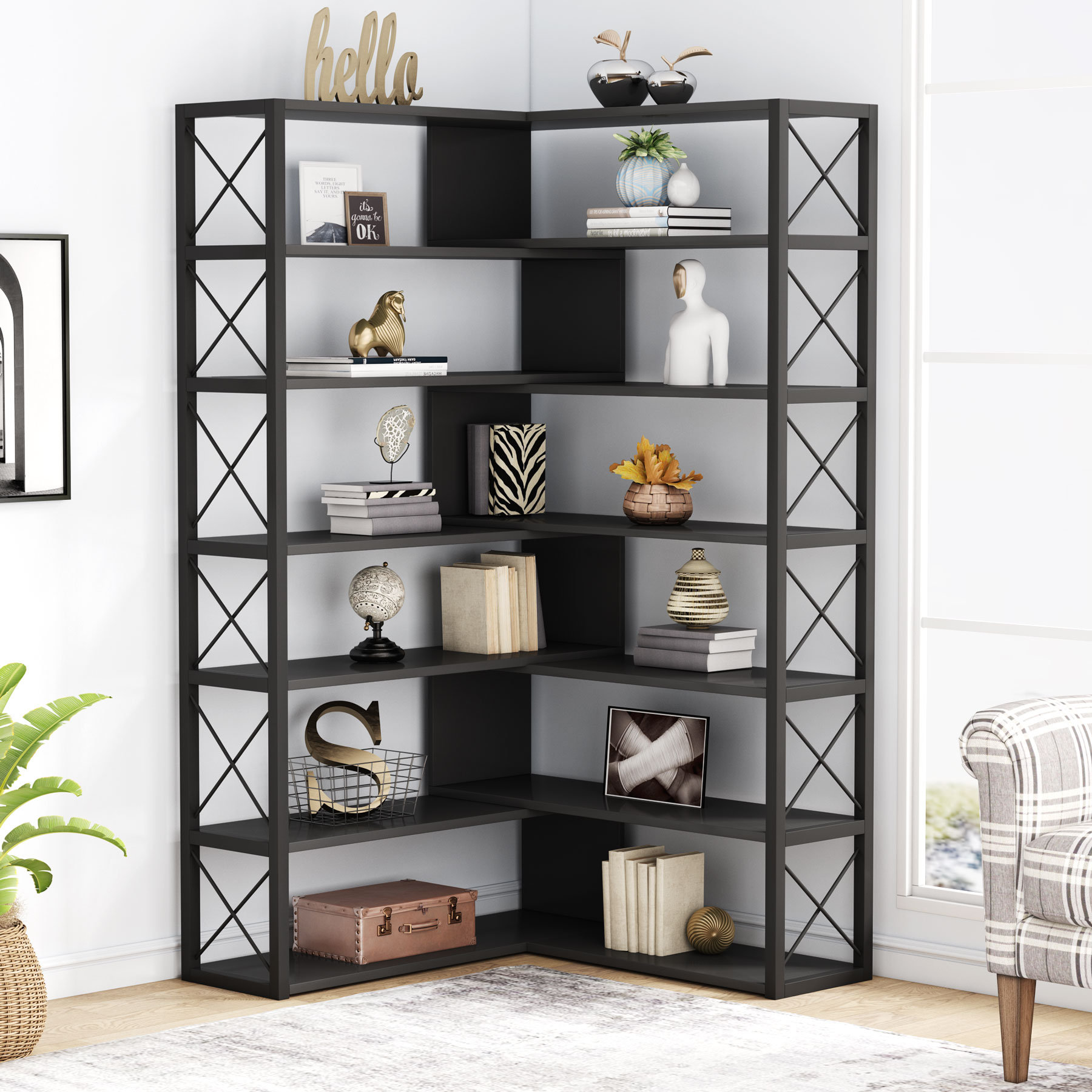Trent Austin Design® Helsel 70.86" H x 37.4" W Corner Bookcase ...