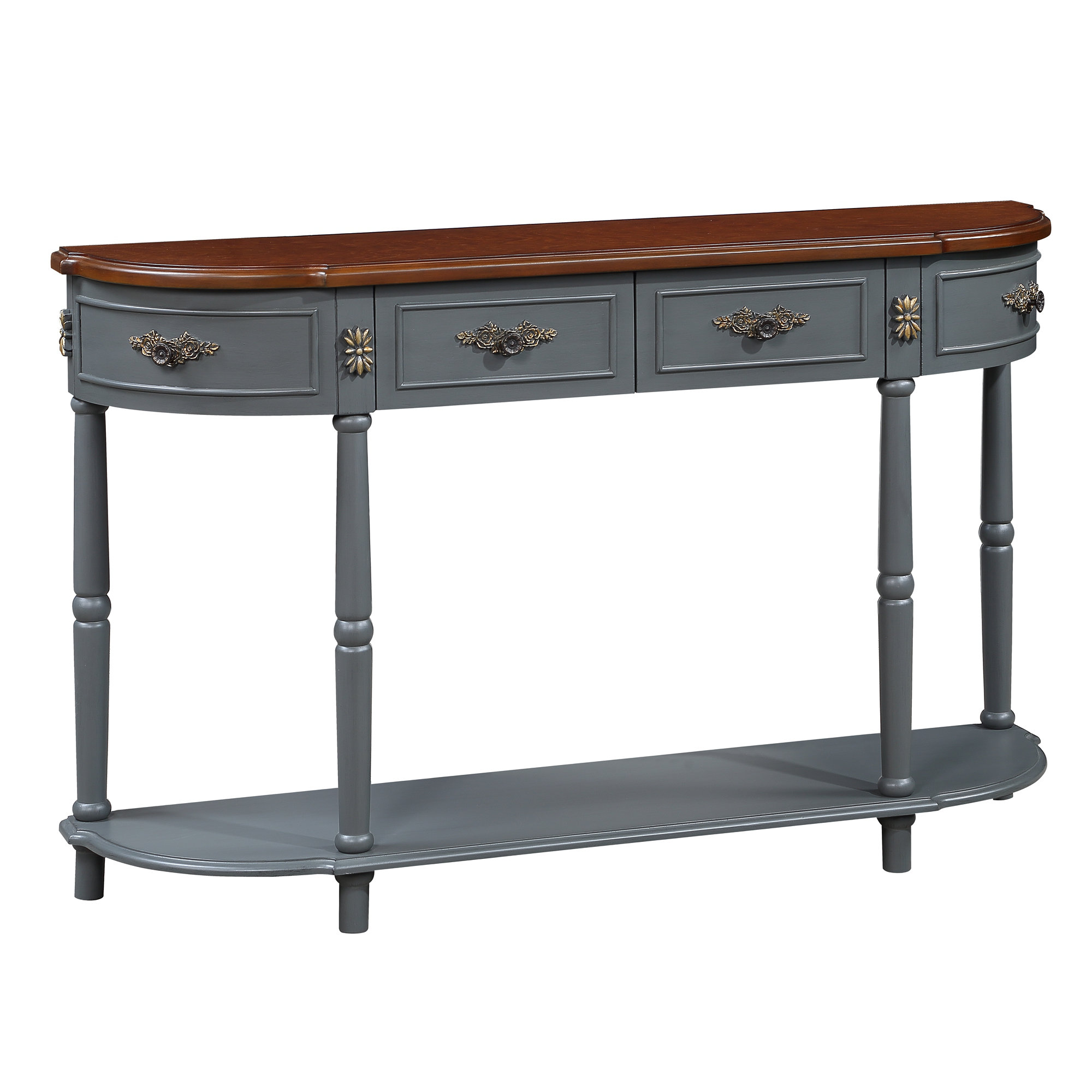 One Allium Way® Retro Curved Wood Console Table, 52 Inch Circular Half ...