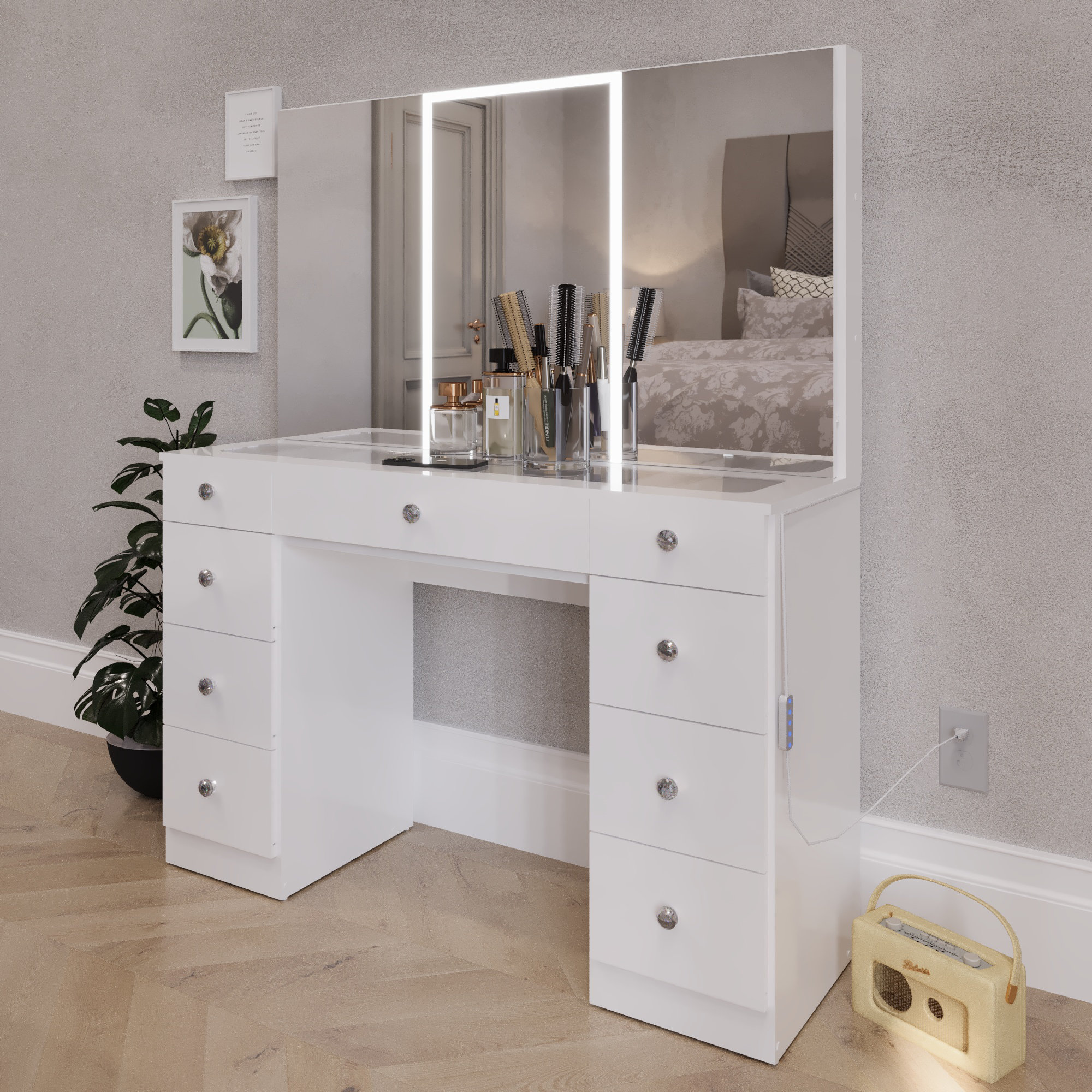 Boahaus LLC Boahaus Lily Large Makeup Vanity Desk with Wide Cabinet ...