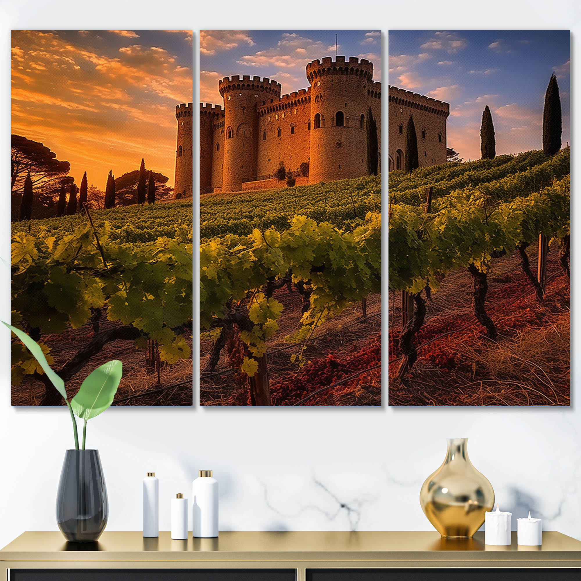 Design Art Beautiful Sunset Castle In Italian Vineyard III - Castles ...