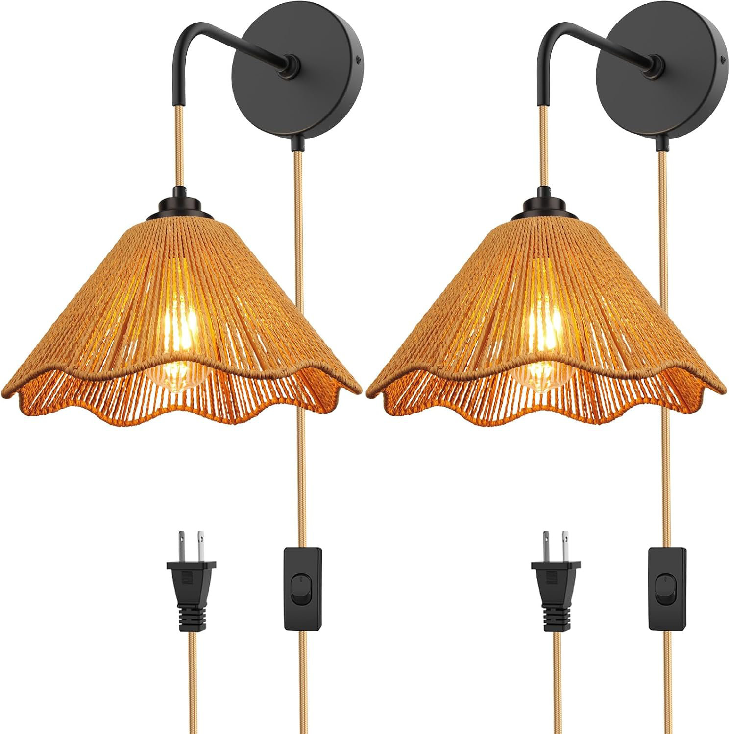 Dakota Fields Plug in Wall sconces Set of 2,Handwoven Boho Wall Decor ...