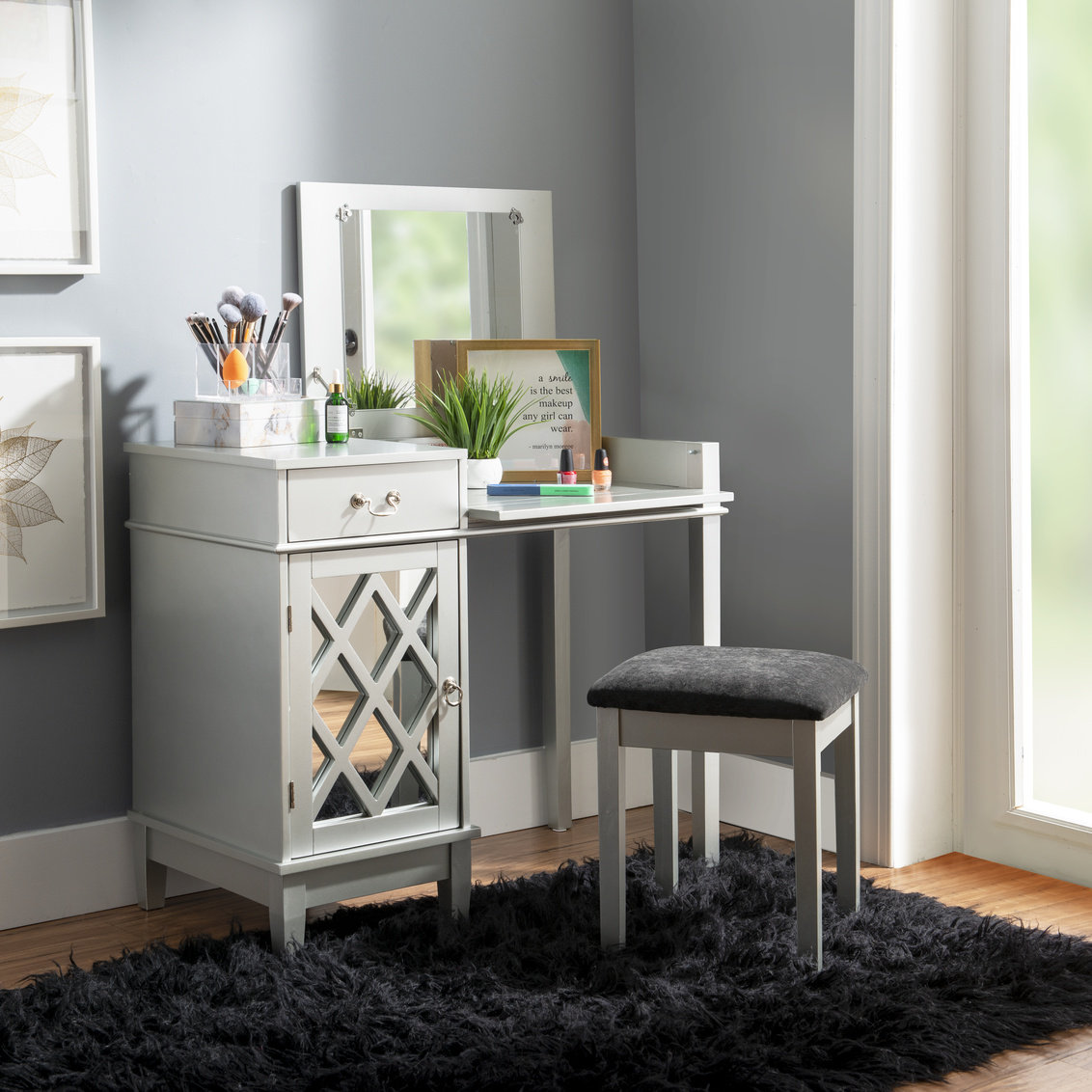 House of Hampton® Depuy Contemporary Vanity Set with Mirror and Padded ...